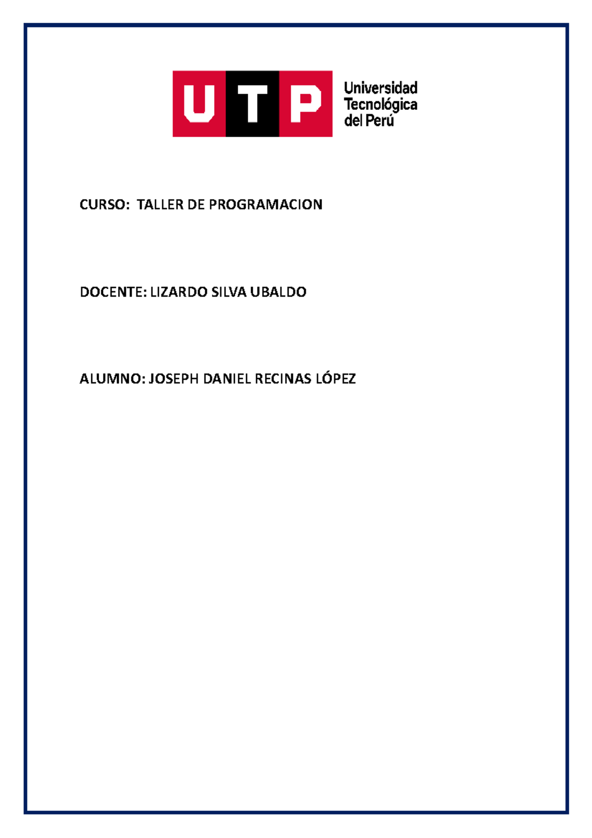 Taller de programacion TA2 - CURSO: TALLER DE PROGRAMACION DOCENTE ...