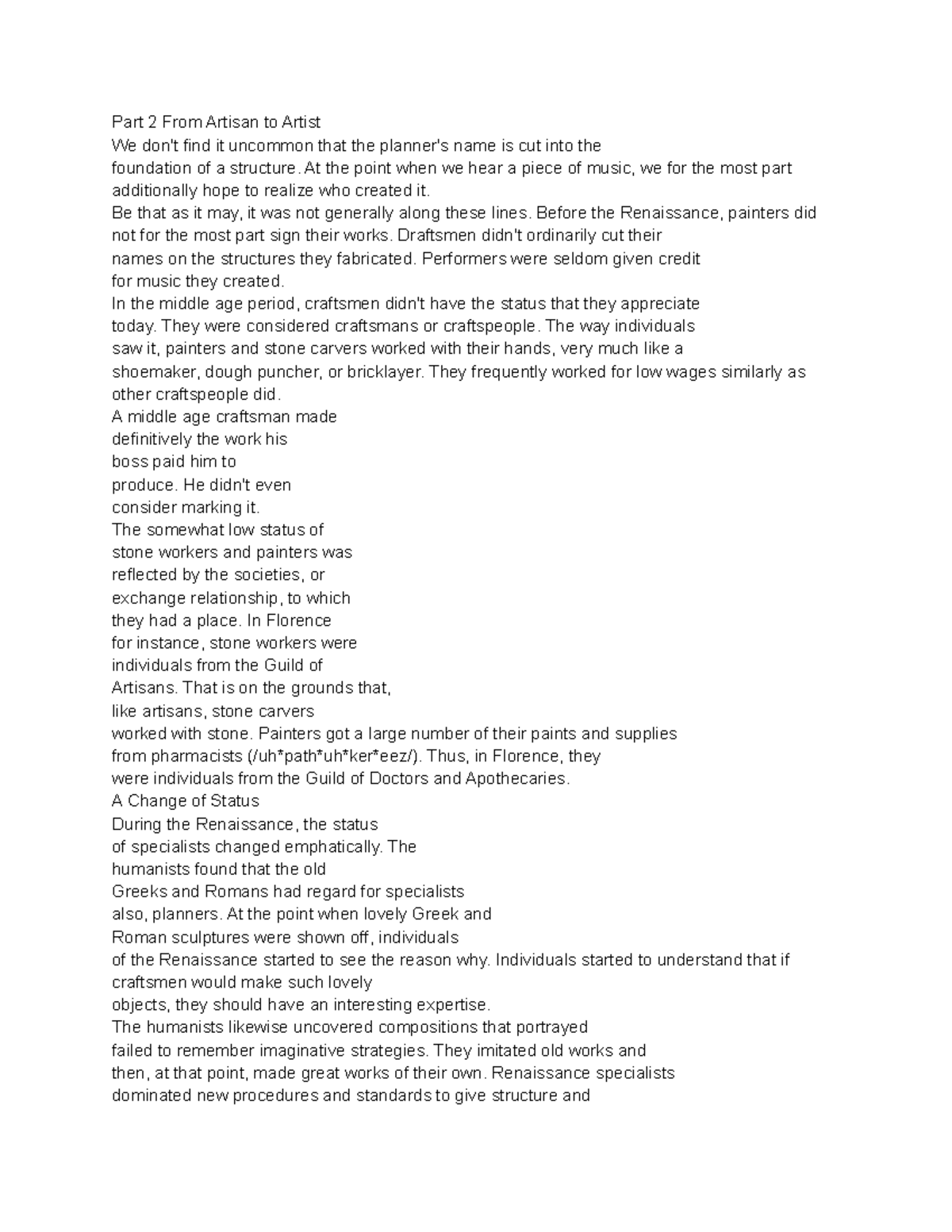 Italian Renaissance Chpt 2 Notes - Part 2 From Artisan to Artist We don ...