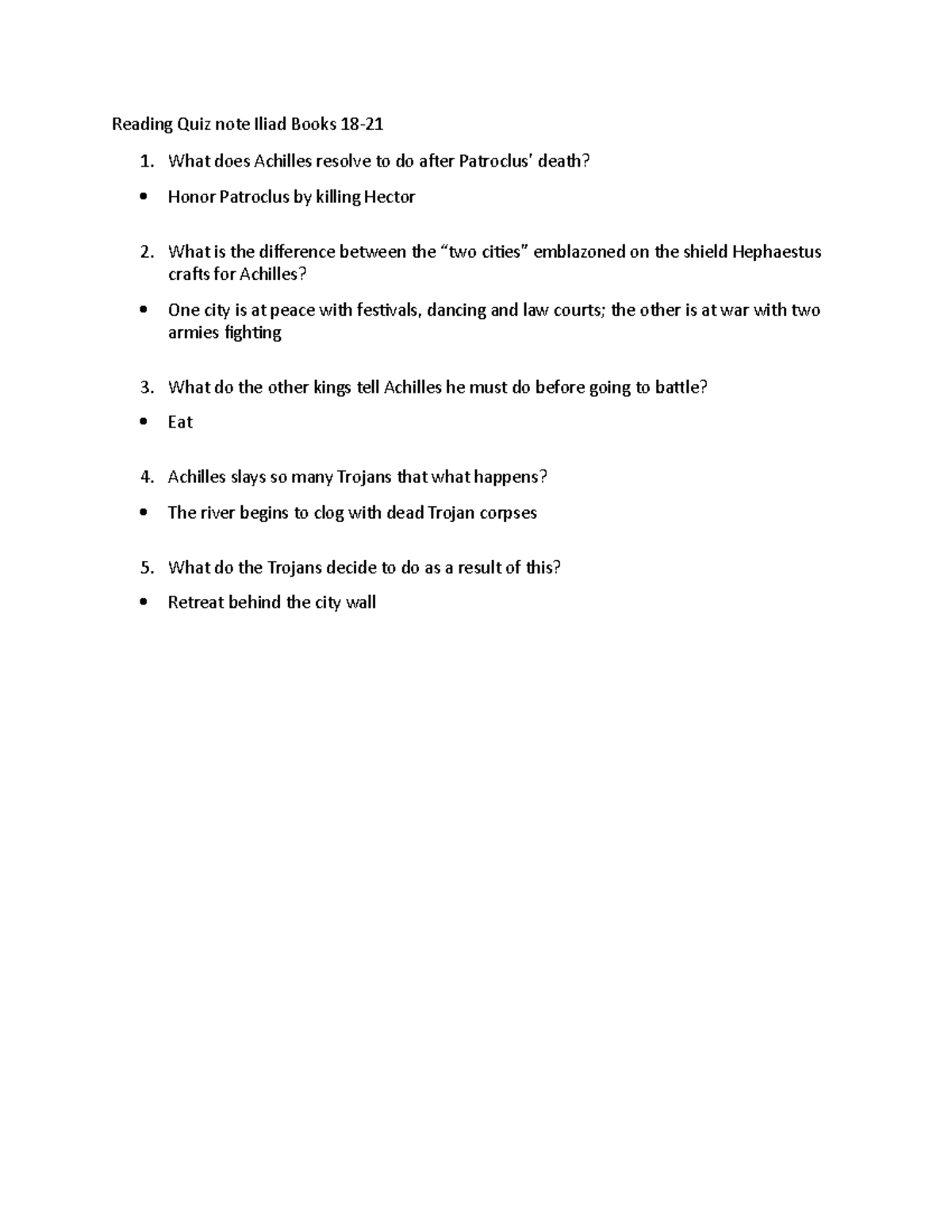 #4 Reading Quiz Note Iliad 18-21 - Reading Quiz note Iliad Books 18- 1 ...