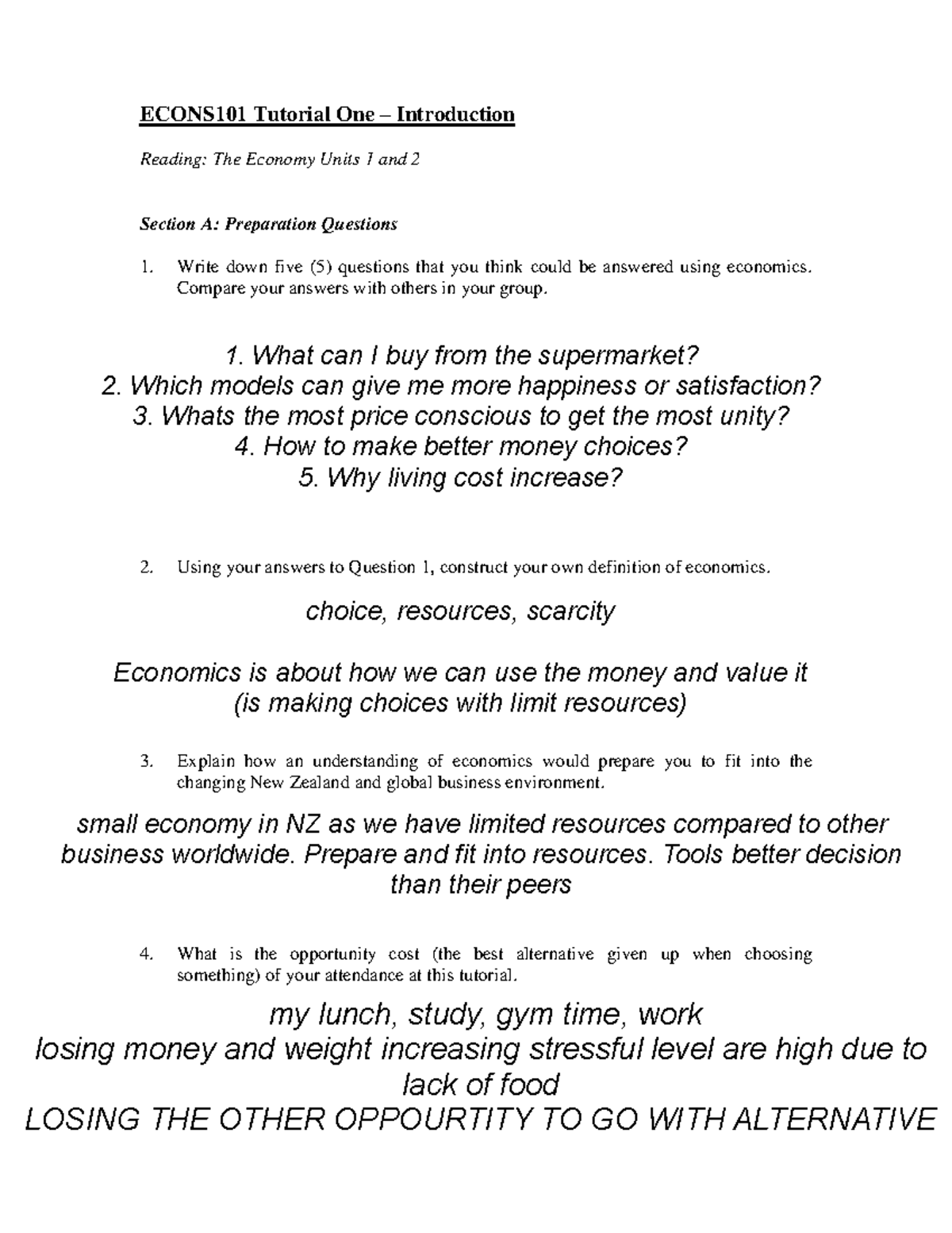 ECONS101 Tutorial 01-2 - ECONS101 Tutorial One – Introduction Reading ...
