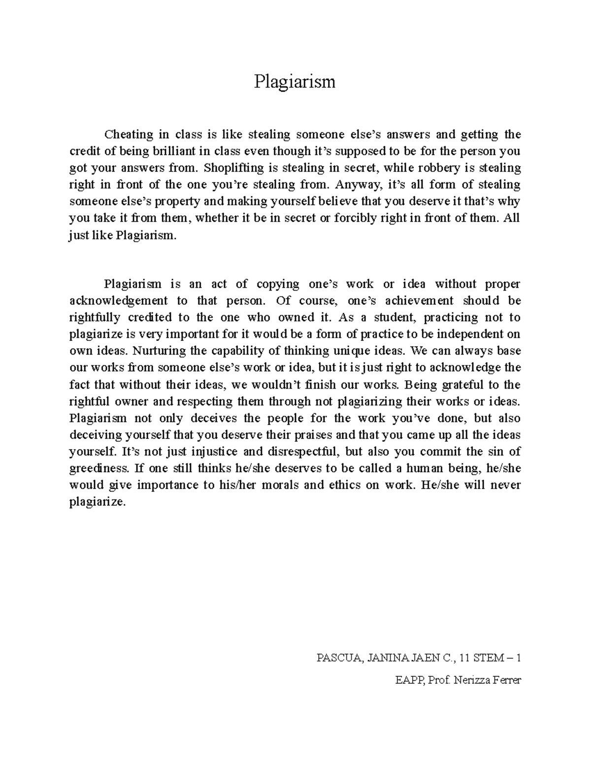 4 Plagiarism - Grade: 11 - Plagiarism Cheating in class is like ...