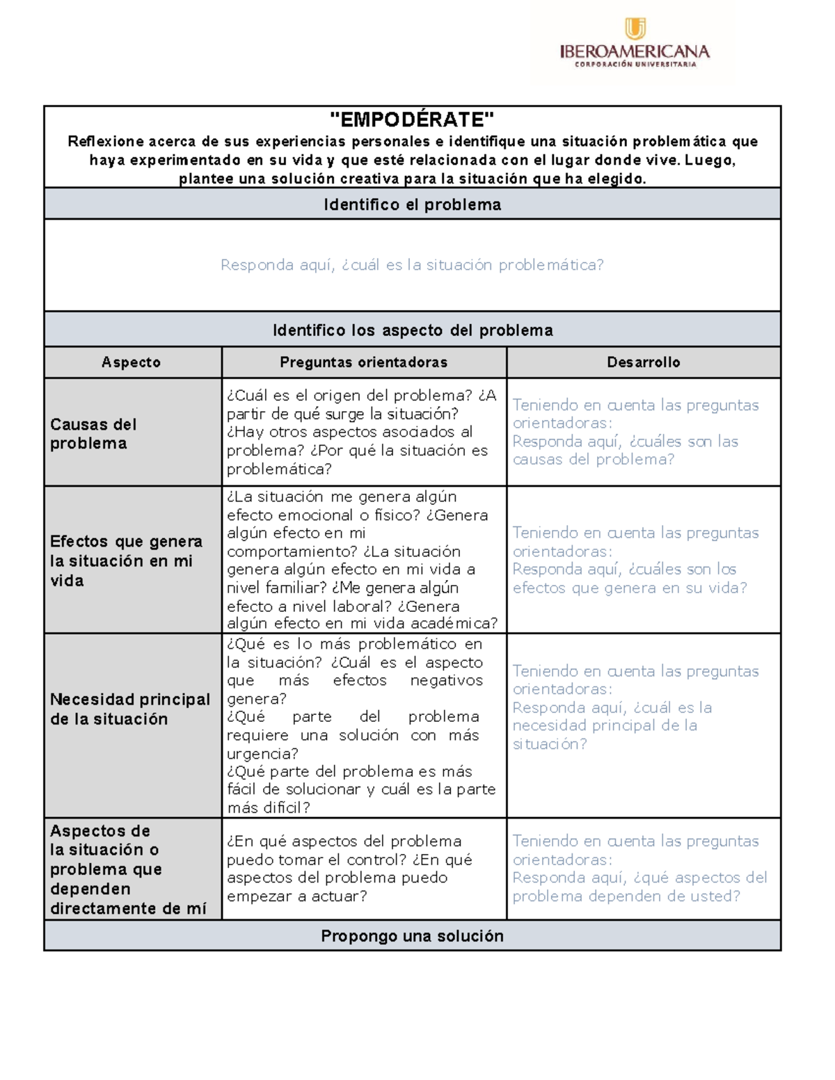 Matriz- Empoderate - "EMPODÉRATE" Reflexione acerca de sus experiencias ...