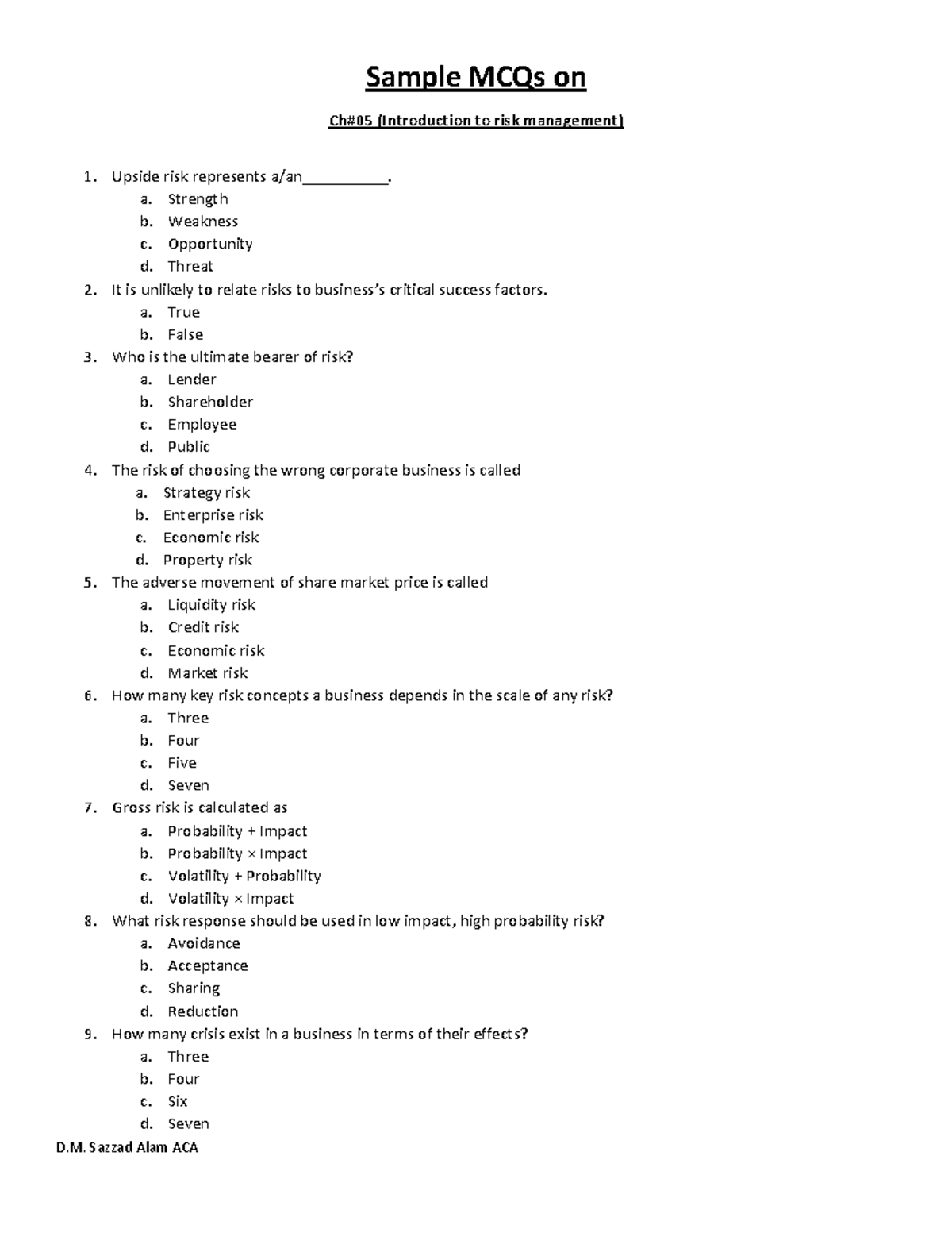 MCQ demo (Ch#05) - Exam related note - D. Sazzad Alam ACA Sample MCQs ...