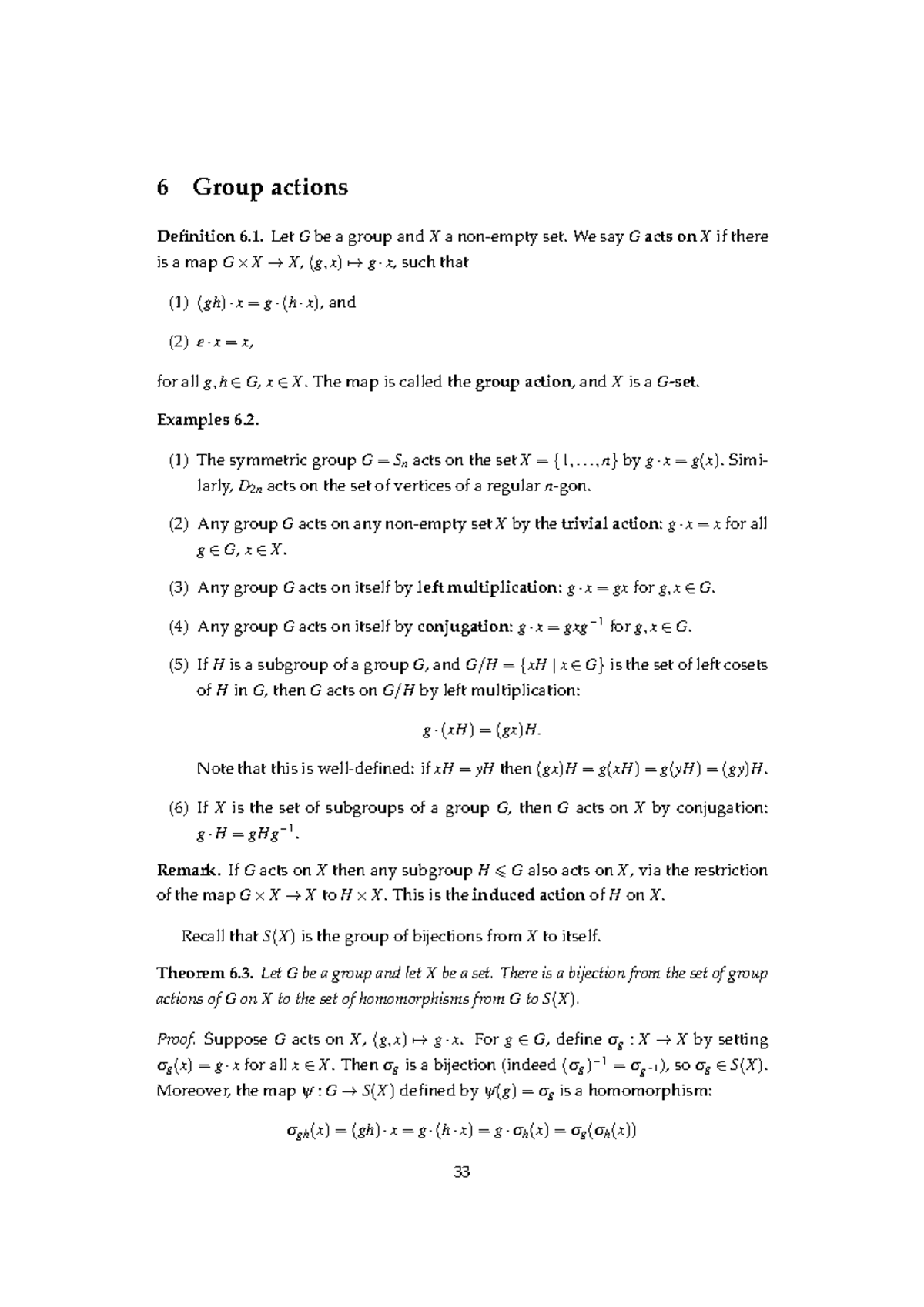 Gt 2 - taught by Tim Burness - 6 Group actions Definition 6.1 a group ...