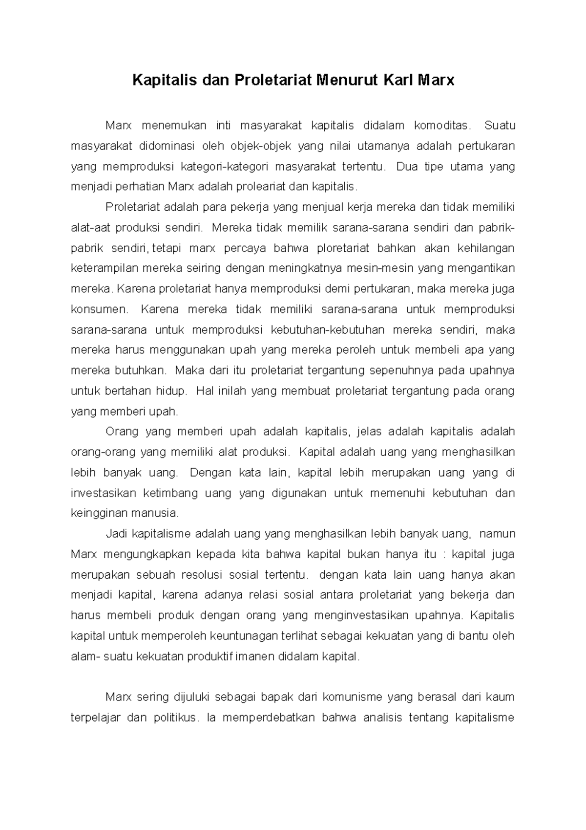 Kapitalis dan Proletariat Menurut Karl Marx - Suatu masyarakat ...