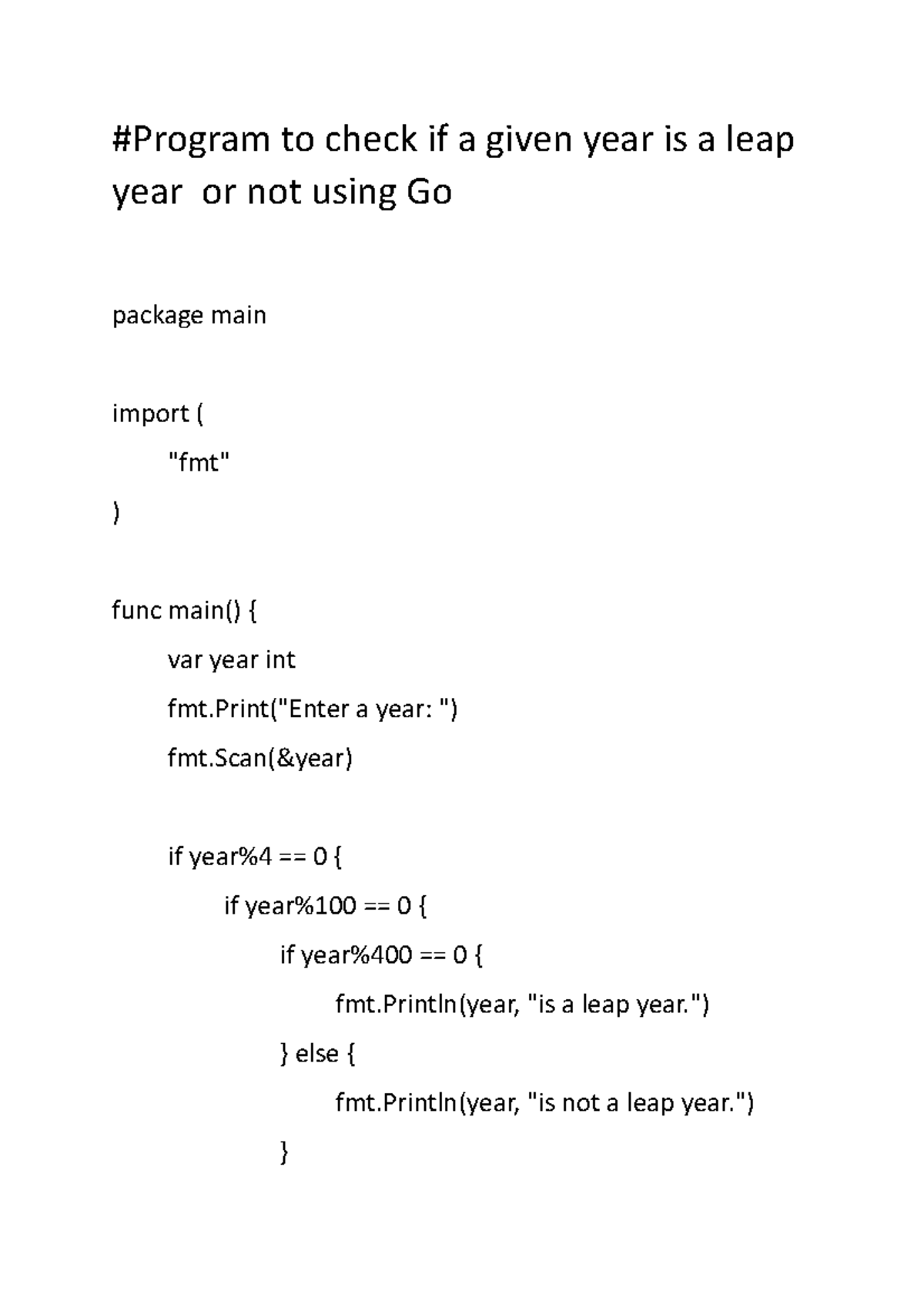 Leap year- Go - Finding Leap year using Go - #Program to check if a given year is a leap year or ...