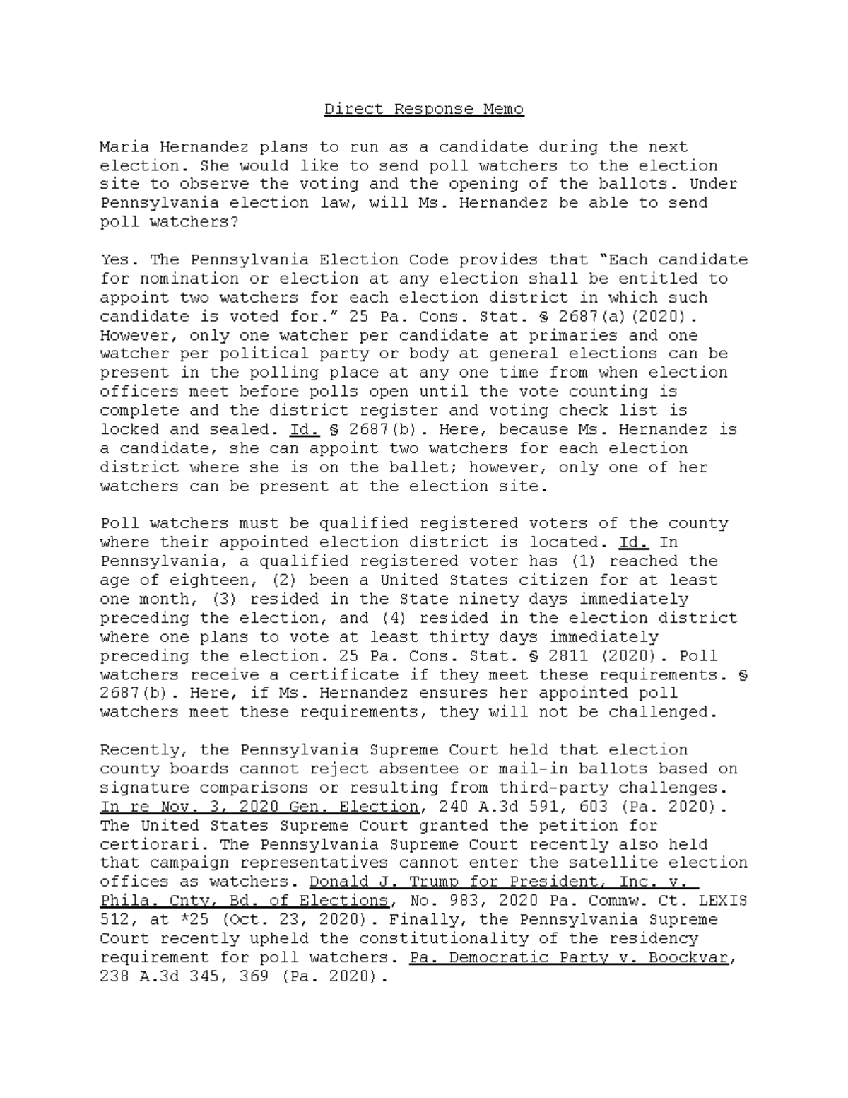 Direct Response Memo - This is an example of a more modern memo ...