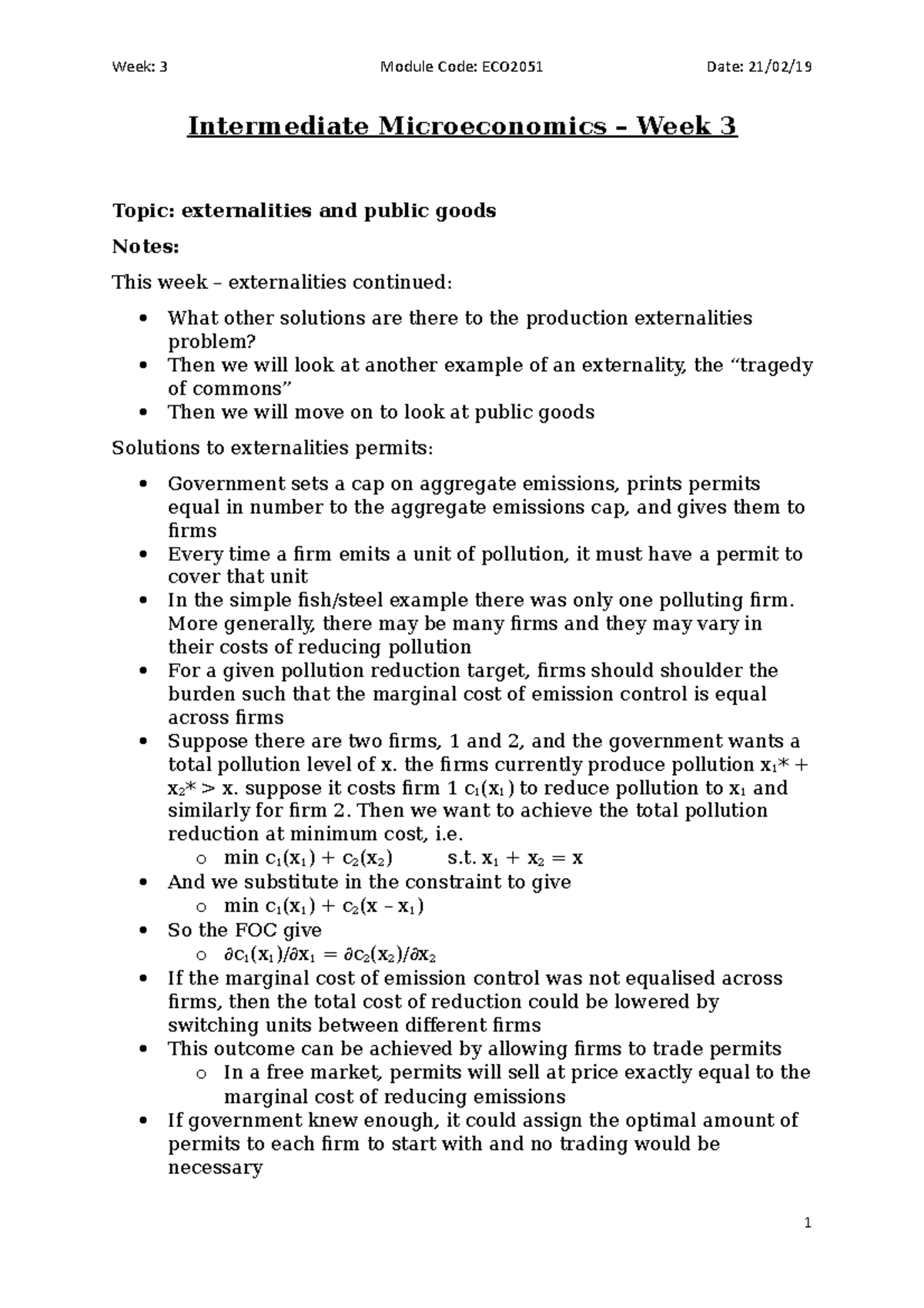Intermediate Microeconomics - week 3 - Intermediate Microeconomics ...