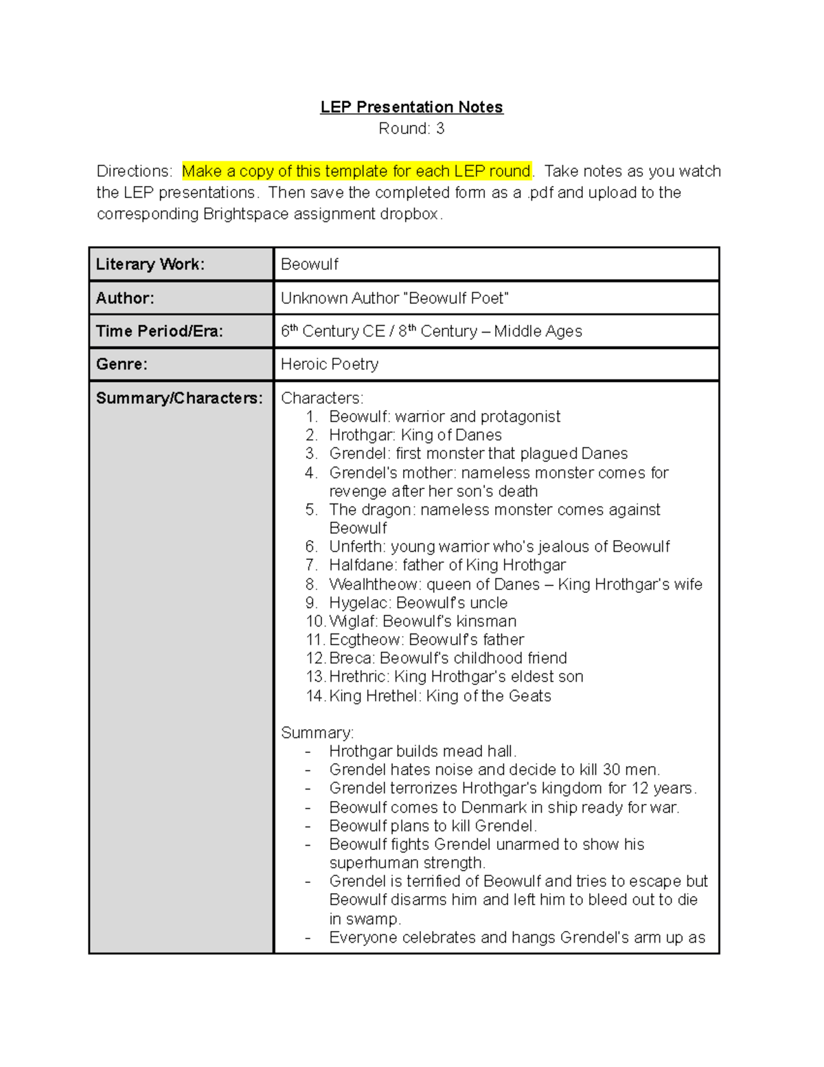 LEP Presentation Notes - LEP Presentation Notes Round: 3 Directions ...