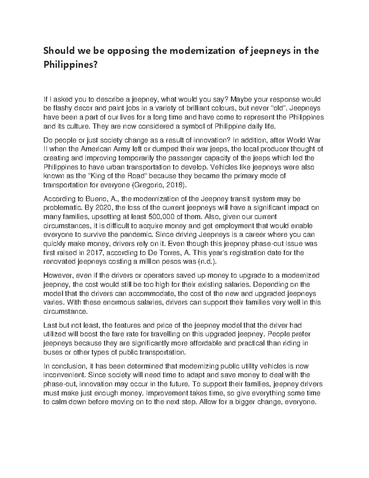 Jeepney Modernization Persuasive Speech - Should we be opposing the ...
