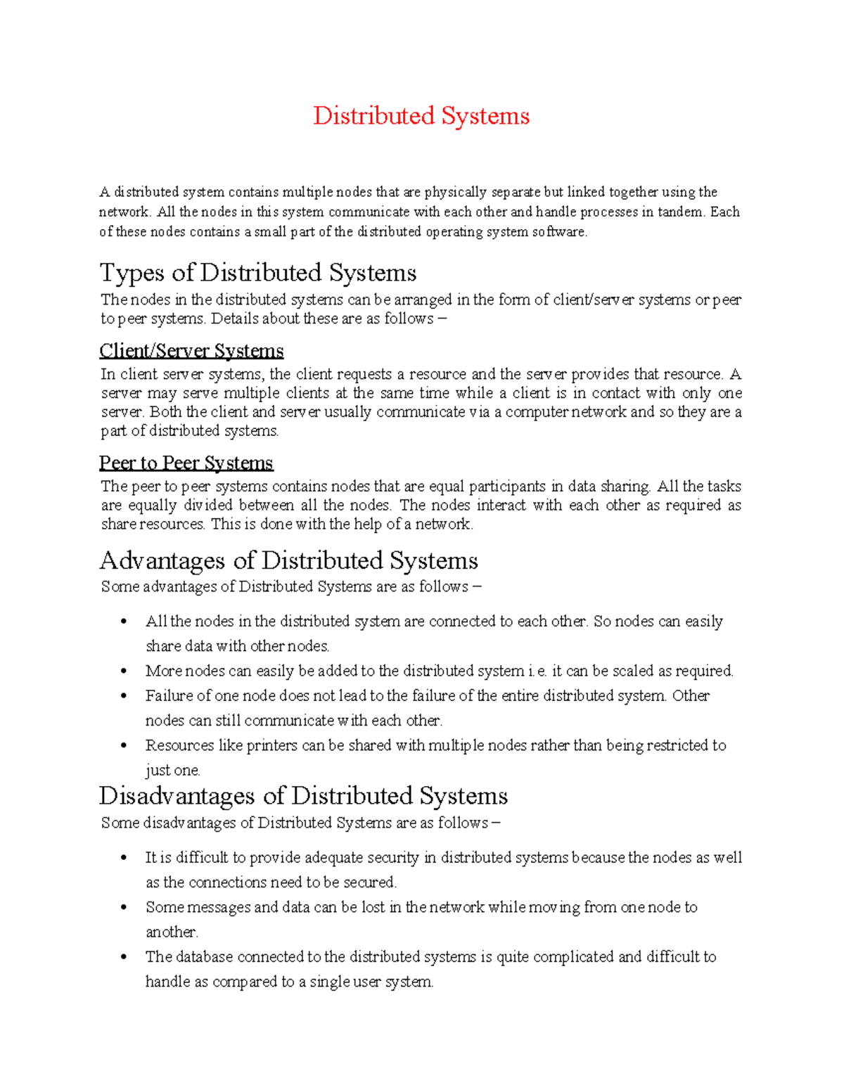 DS Notes - Distributed Systems A distributed system contains multiple ...