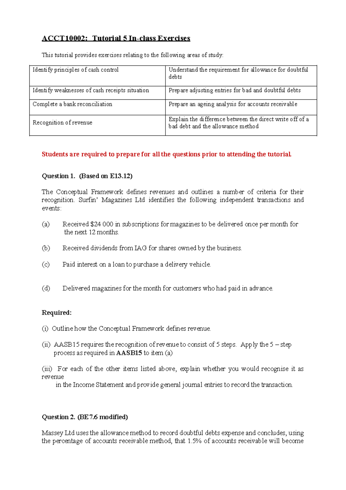 ACCT10002 Tutorial 5 In-class Exercises - ACCT10002: Tutorial 5 In ...