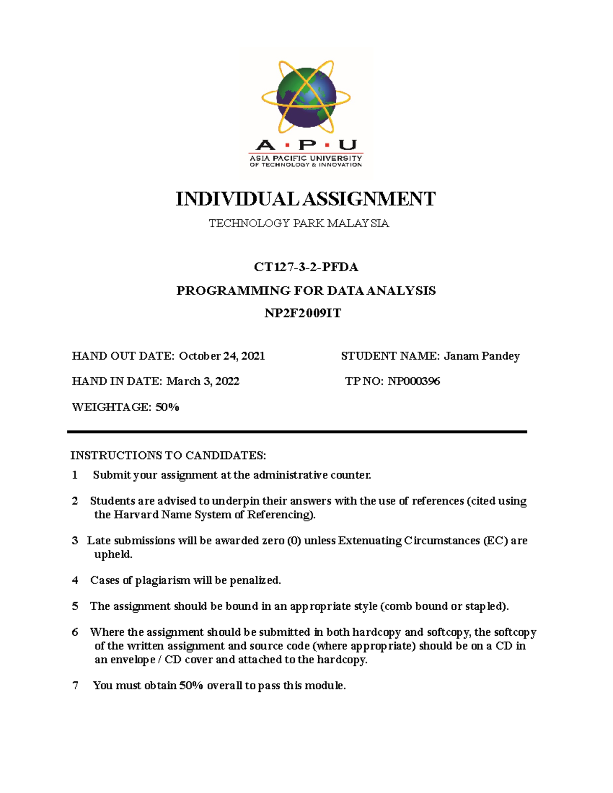 NP000396 CT127 3 2 PFDA - assignment - INDIVIDUAL ASSIGNMENT TECHNOLOGY PARK MALAYSIA CT127-3-2 ...