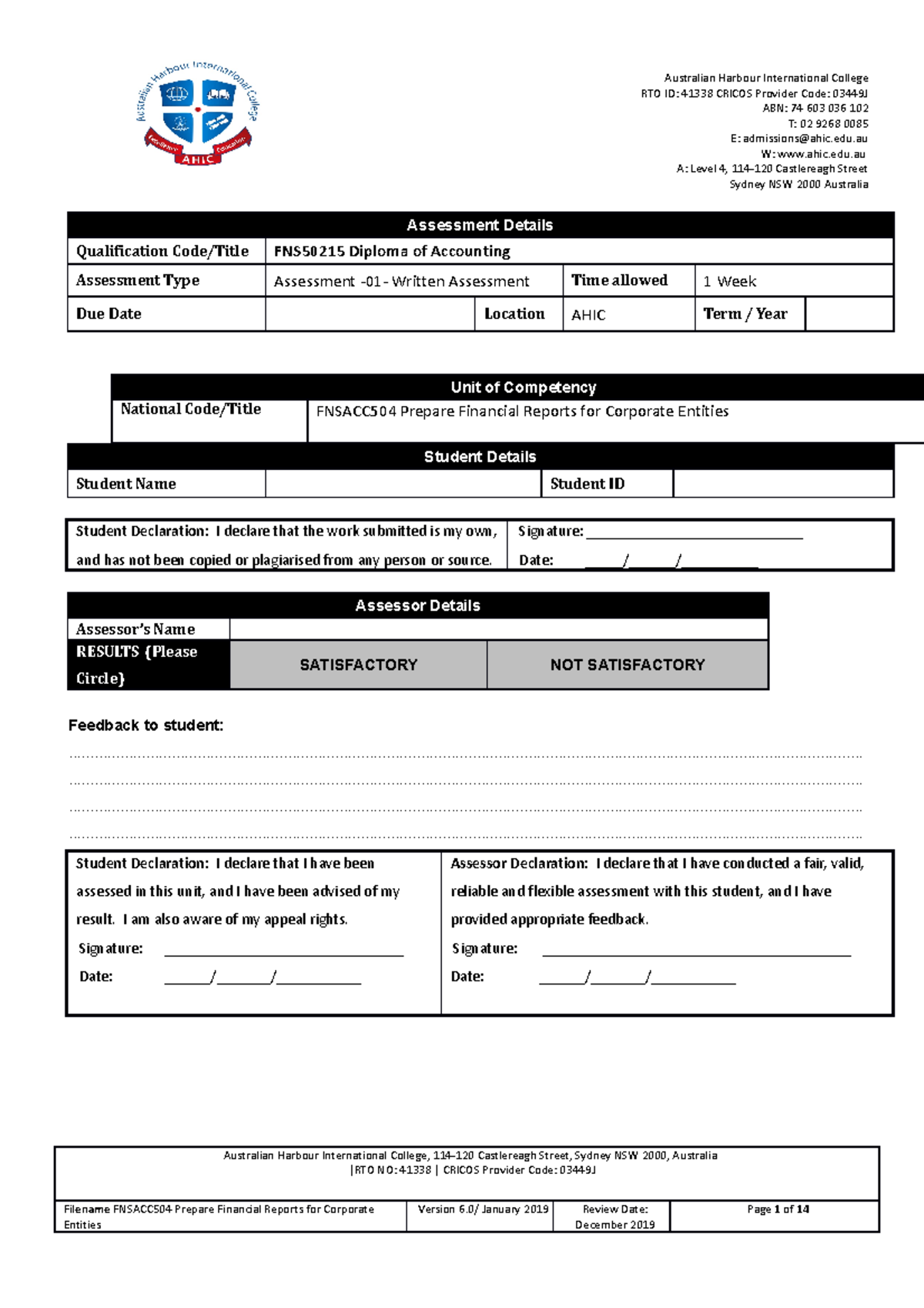 Assessment 1 02 - final - RTO ID: 41338 CRICOS Provider Code: 03449J ...
