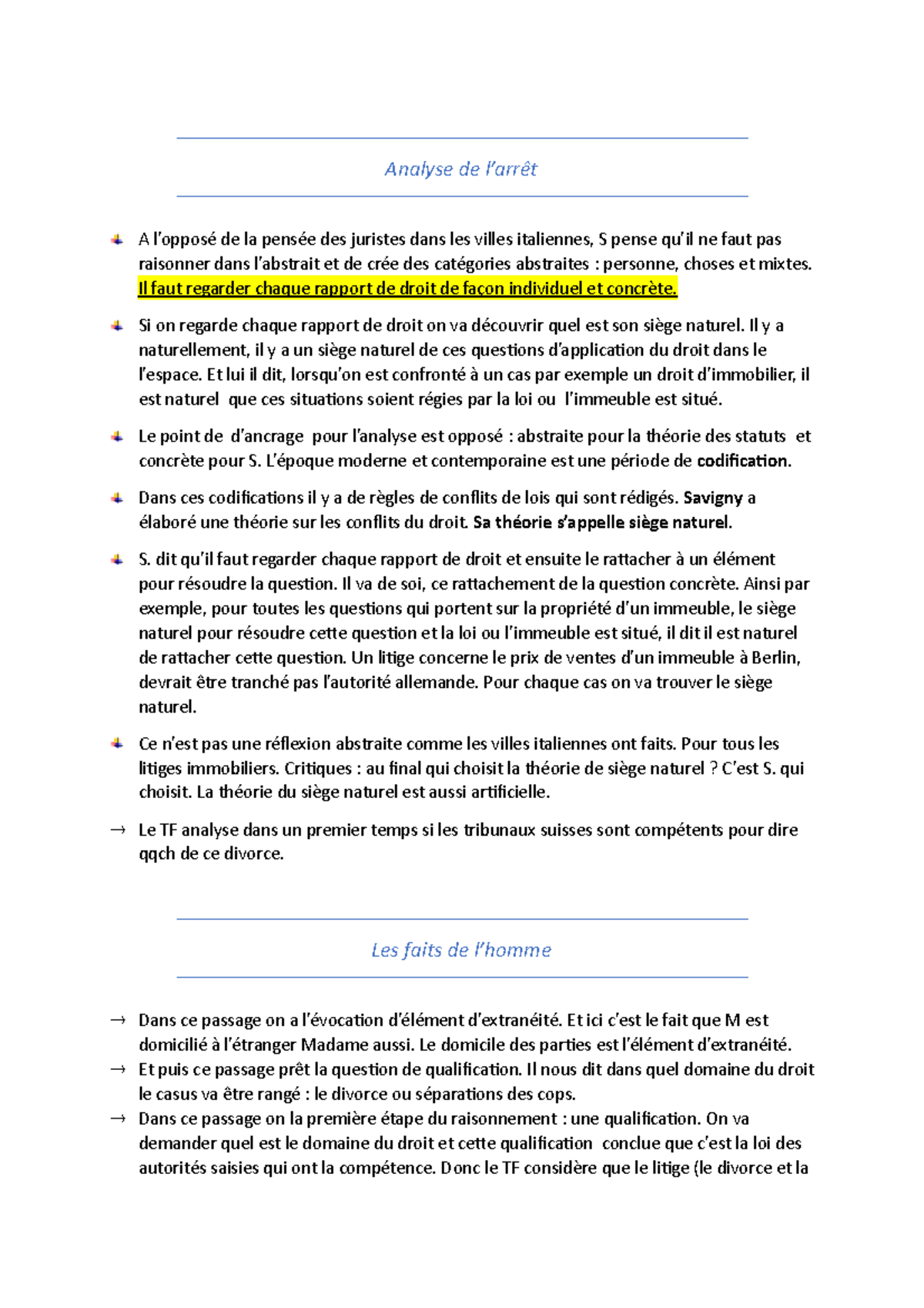 Analyse de l'arret - Notes de cours premiere année - Analyse de A de la ...