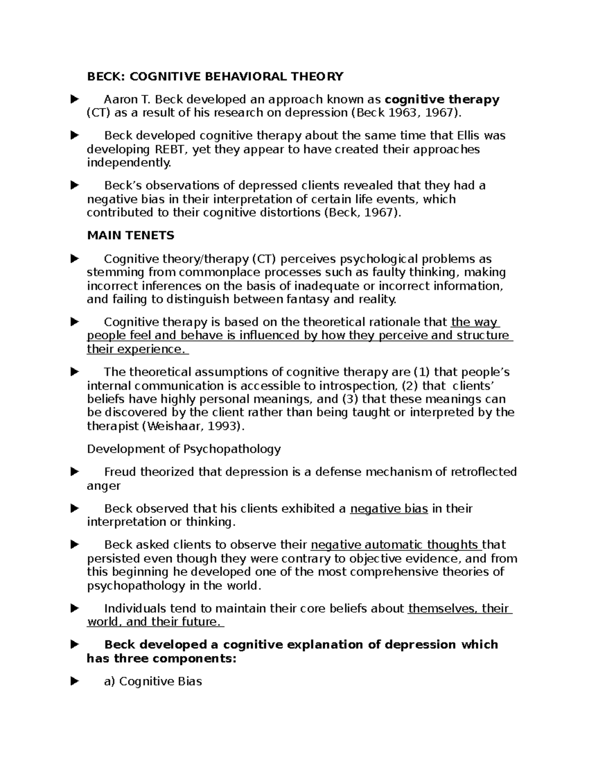 Cognitive Behavioral Theory - BECK: COGNITIVE BEHAVIORAL THEORY Aaron T ...