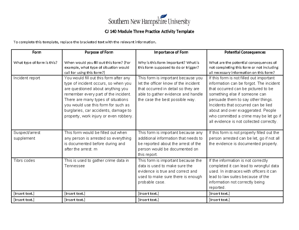 CJ 140 Module Three Practice Activity Template-2-2 - Form What type of ...