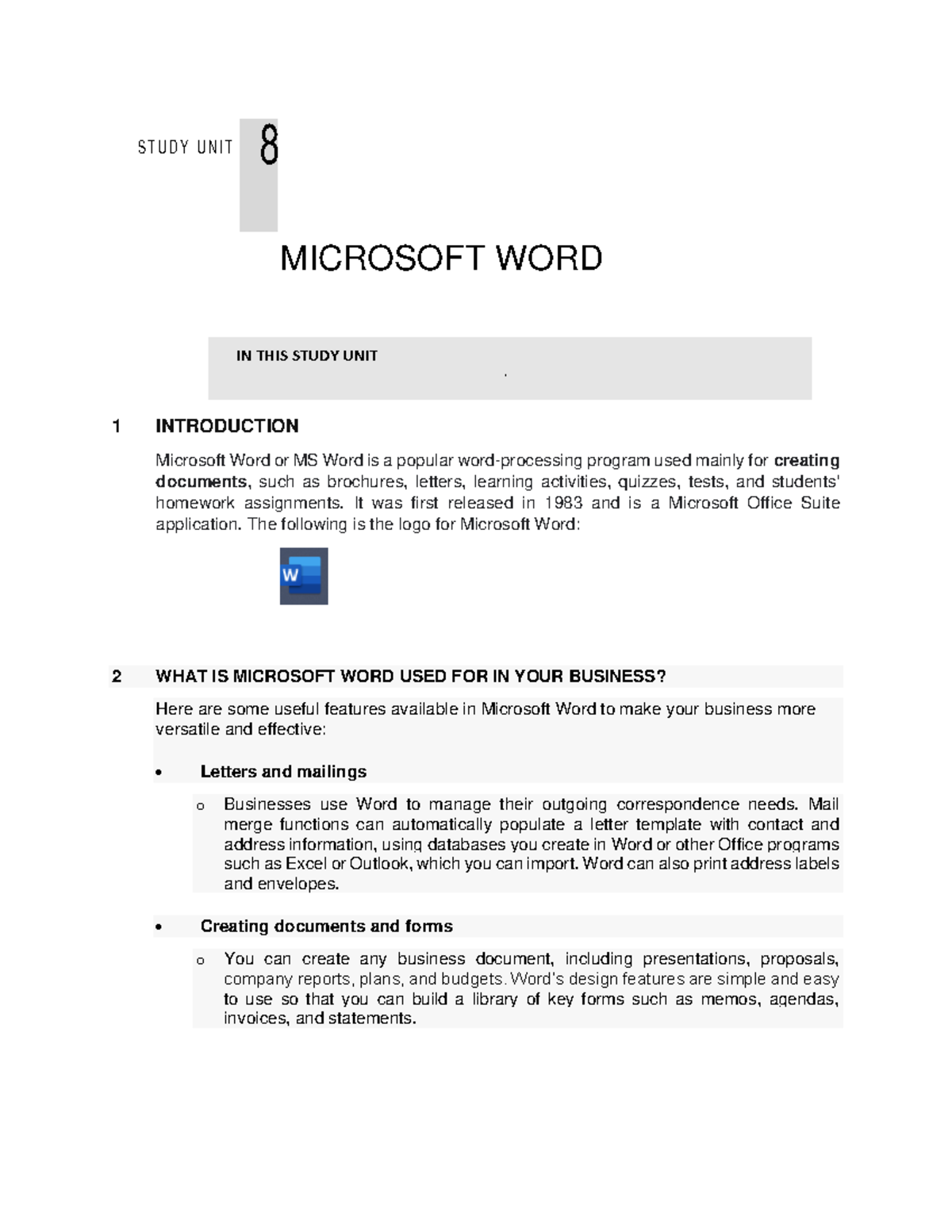 Study Unit 8 - Summary Financial Accounting Principles - S T U D Y U N ...