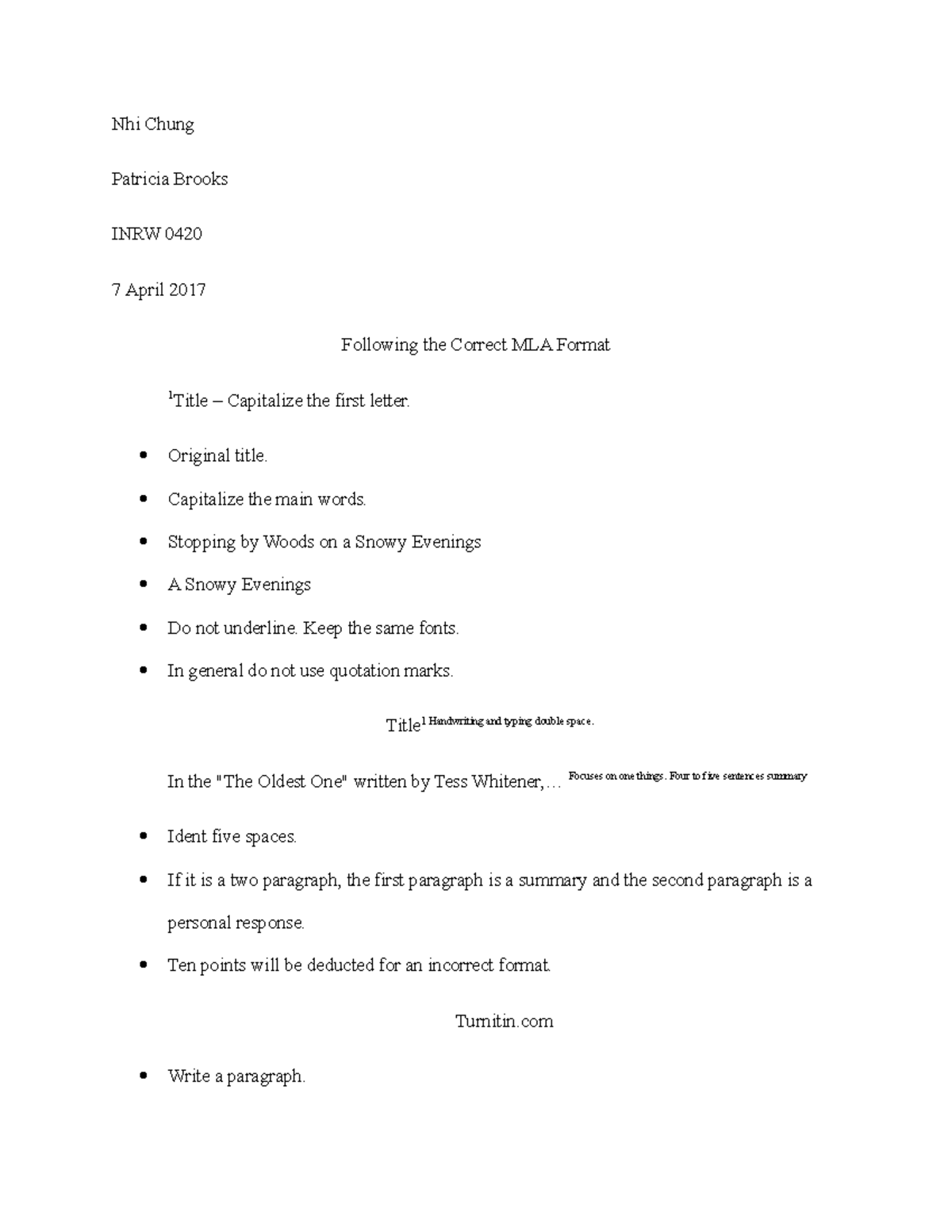 Following the Correct MLA Format - Original title. Capitalize the main ...