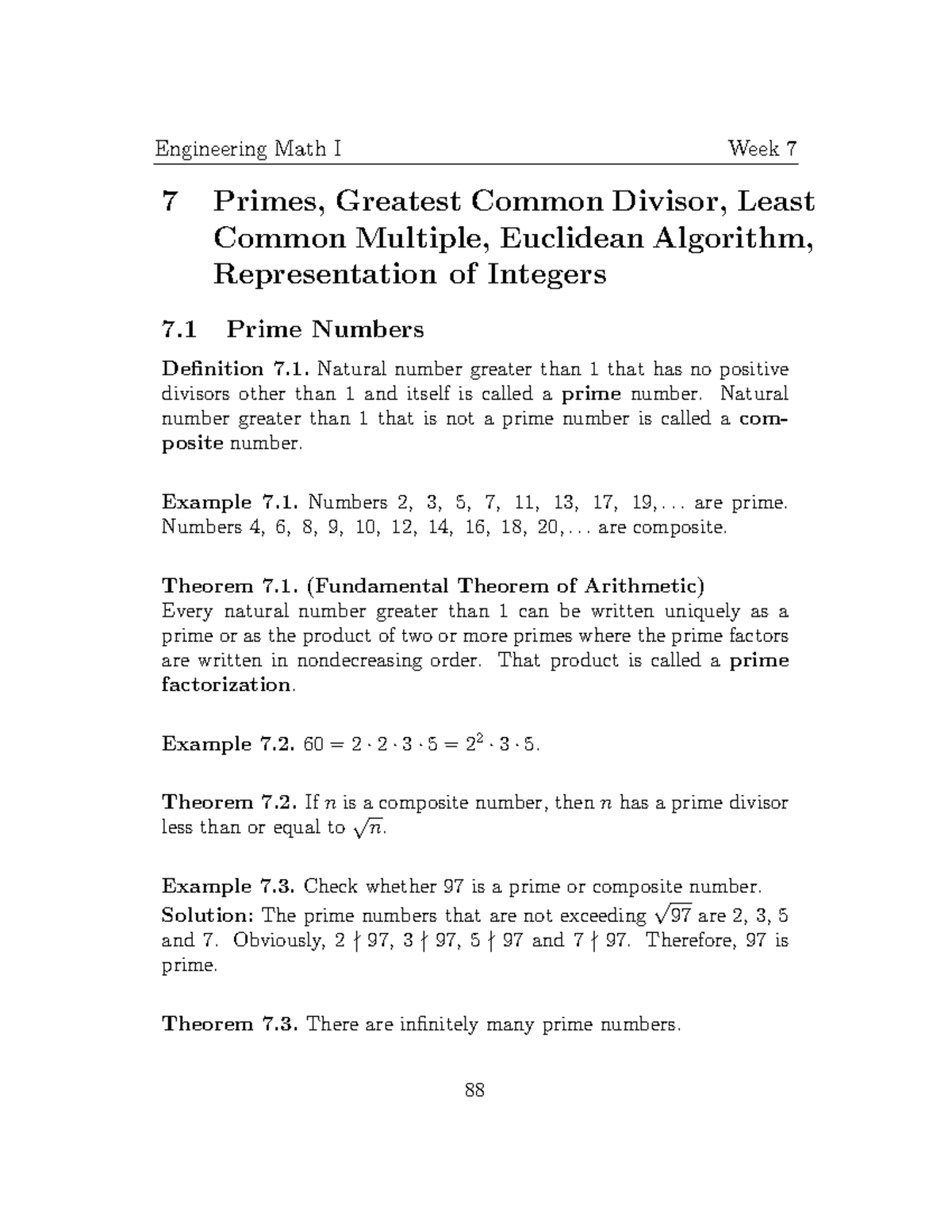 Lecture Notes - Week 7 - math - 7 Primes, Greatest Common Divisor ...
