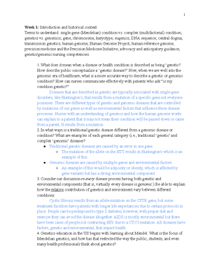 Genetics Study Guide - GENETICS STUDY GUIDE Week 1: Introduction and ...