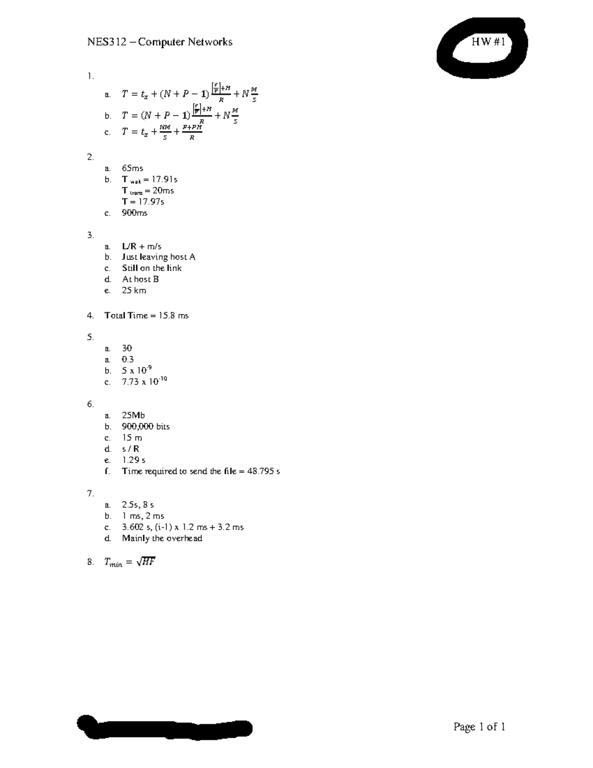 Ch1 HW final answers - q-ch1 - NES312 – Computer Networks HW Dr. Fahed Awad Page 1 of 1 1. a ...