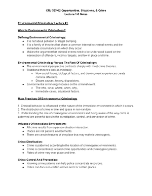 CRJ 323 Lecture 1-3 - Lecture 1-3 Notes Environmental Criminology ...