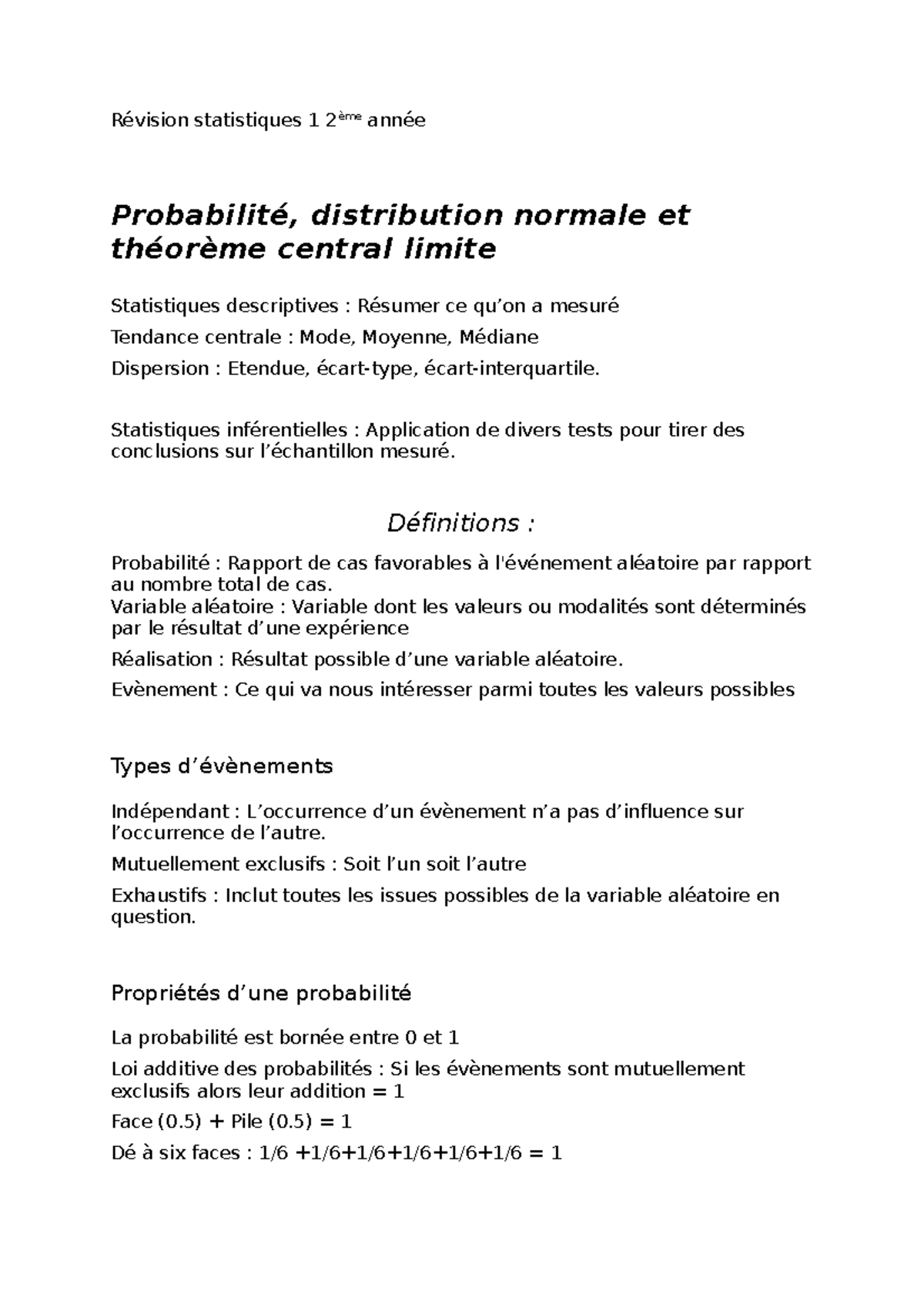 Statistiques 2ème Année Révision Statistiques 1 2ème Année