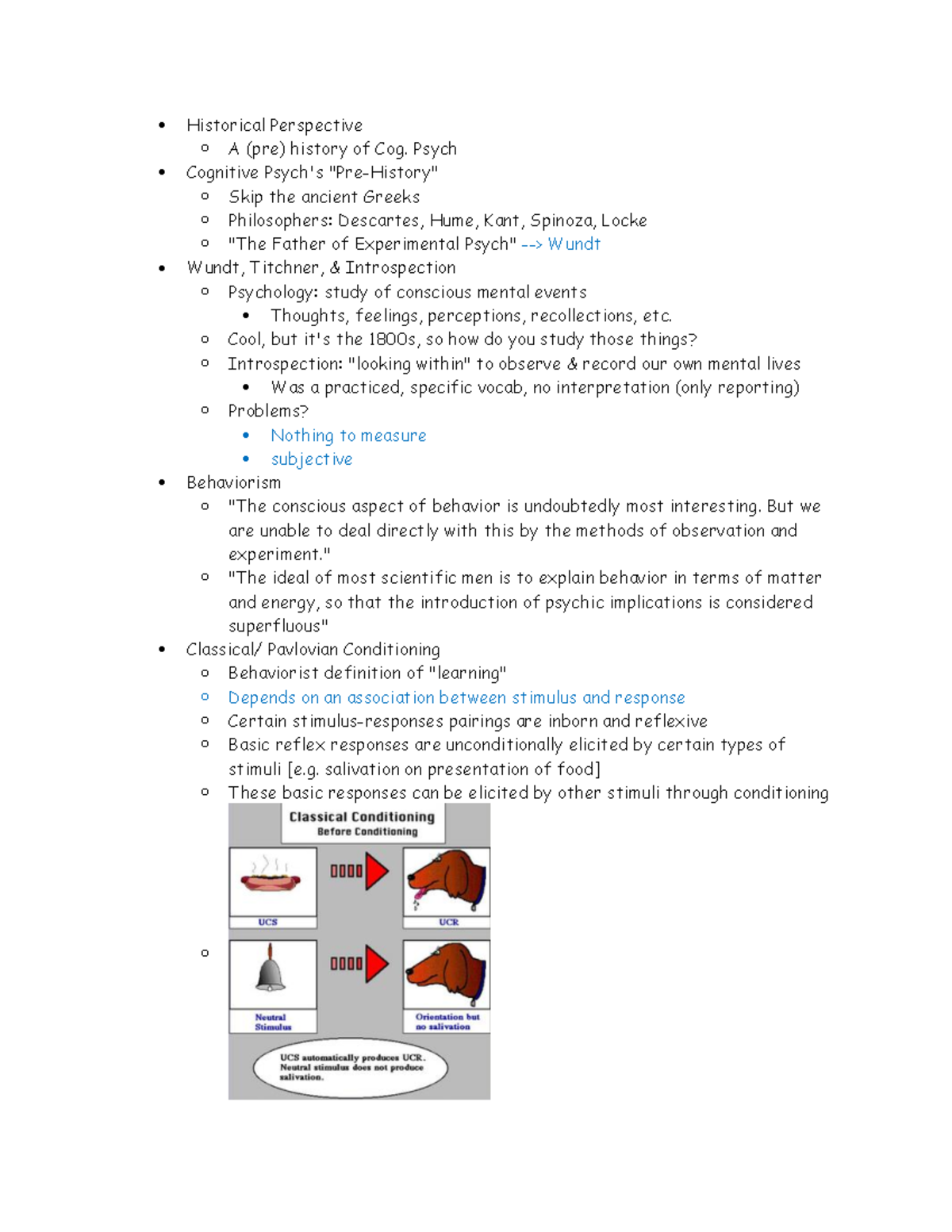 Cognitive psych notes-1 - Historical Perspective o A (pre) history of ...