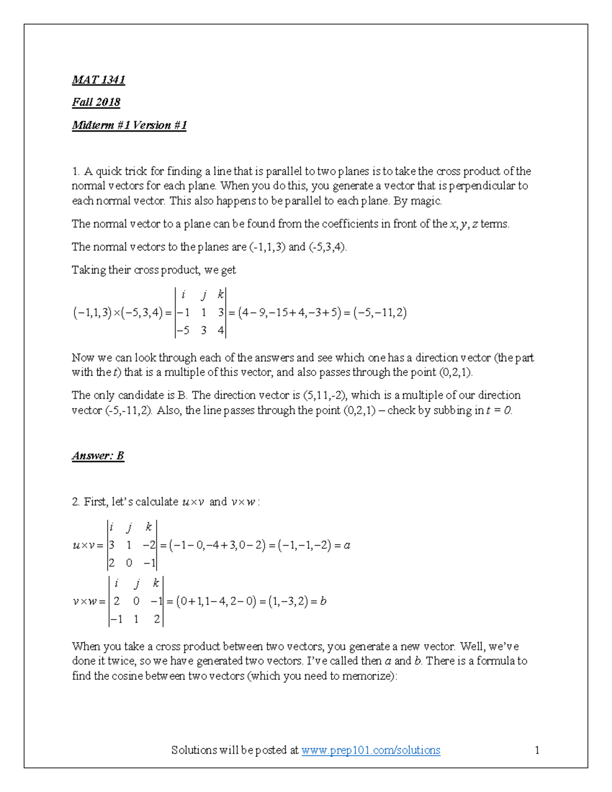 Test 1 Package Solutions Fall 2019 Final - Solutions will be posted at ...