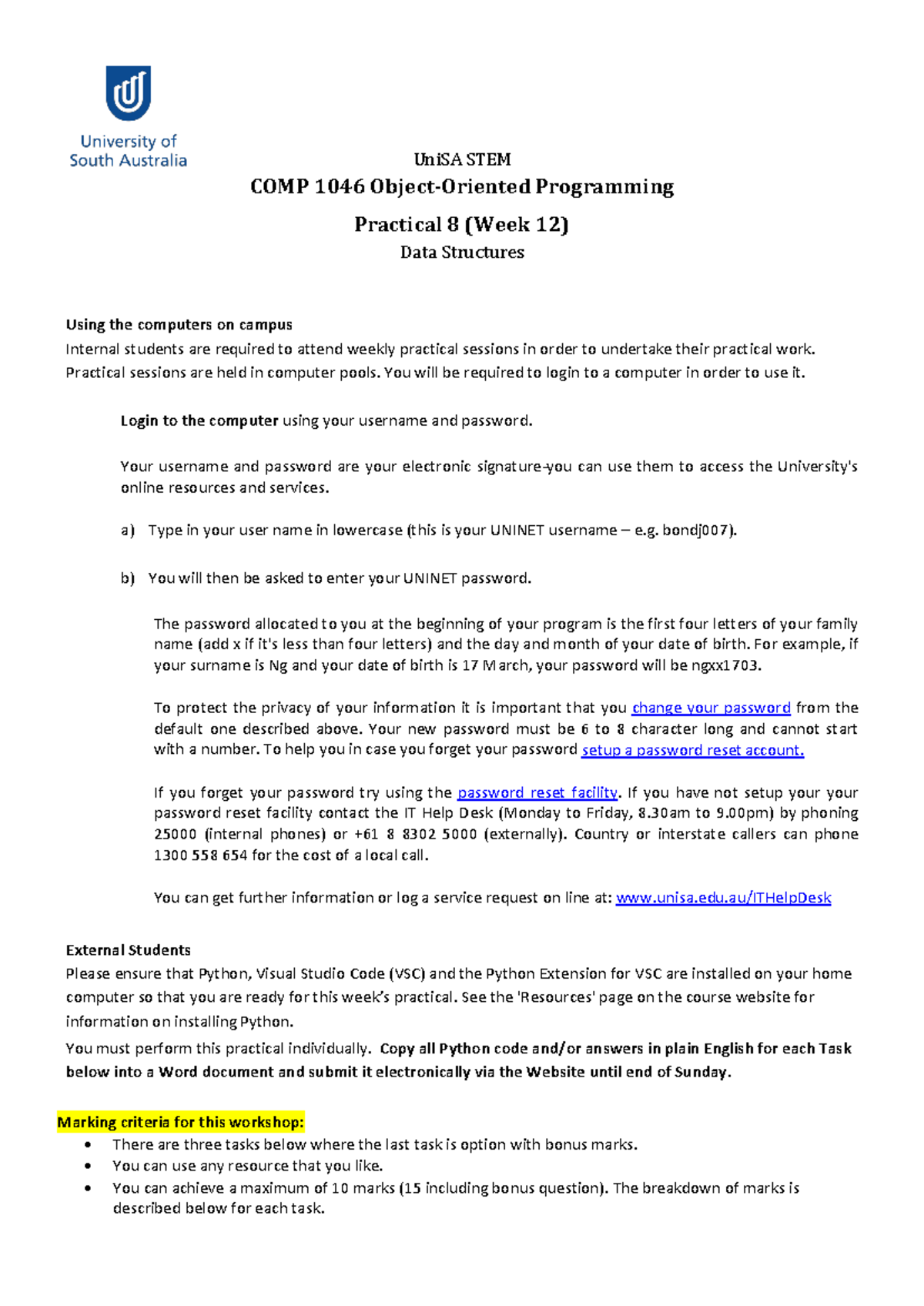 COMP 1046 OOP Prac 12 Data Structures - UniSA STEM COMP 10 46 Object-Oriented Programming ...