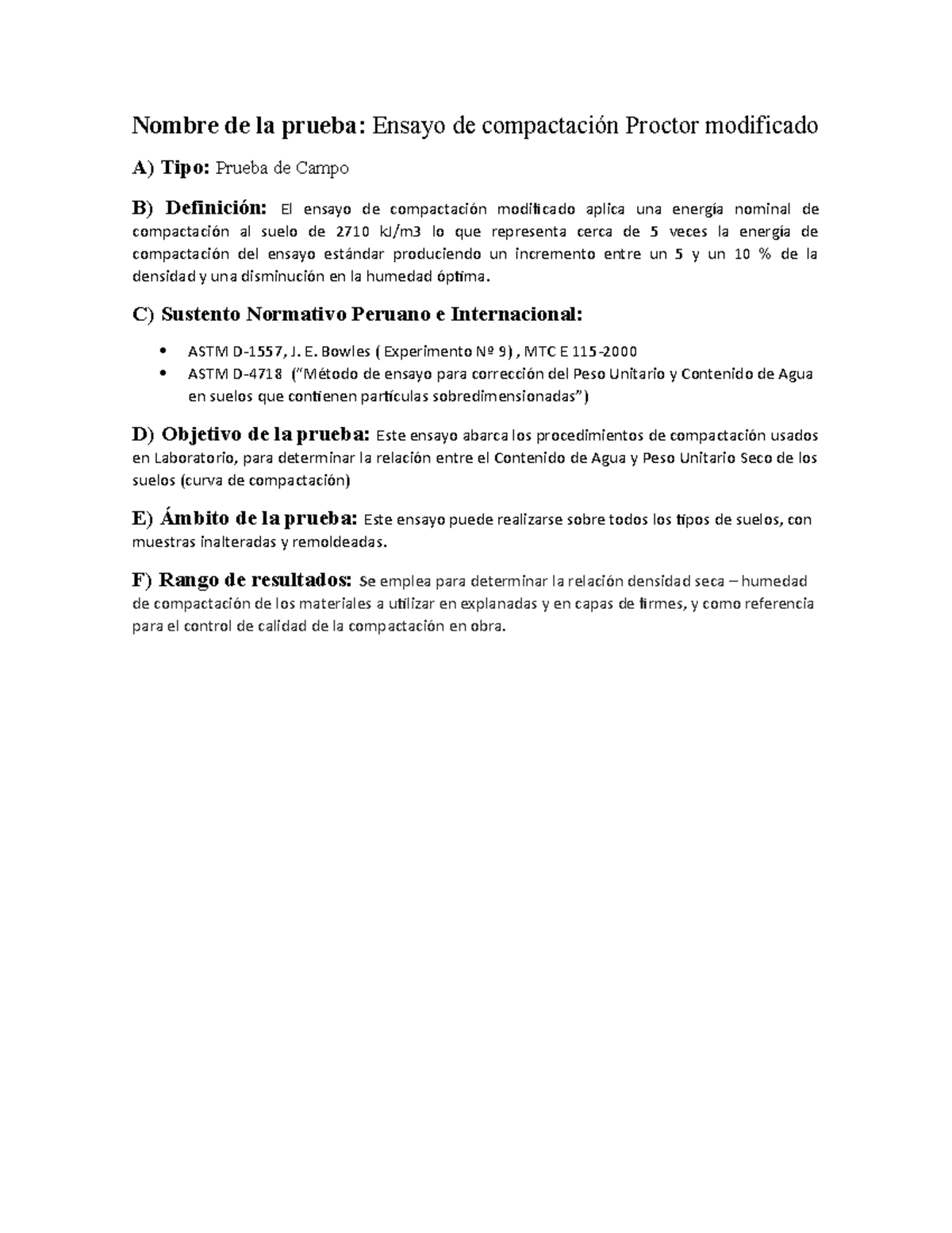 Ensayo de compactación Proctor modificado - C) Sustento Normativo ...