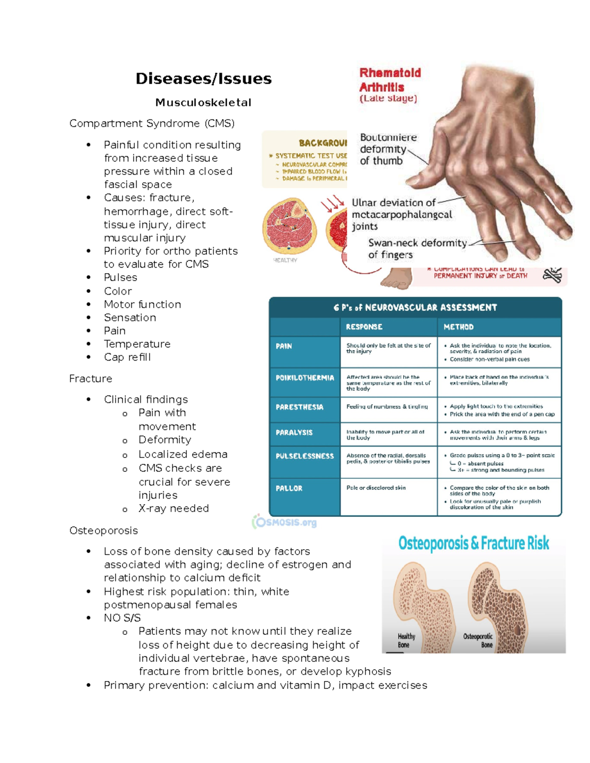 Exam 4 Diseases Study Notes - Diseases/Issues Musculoskeletal ...