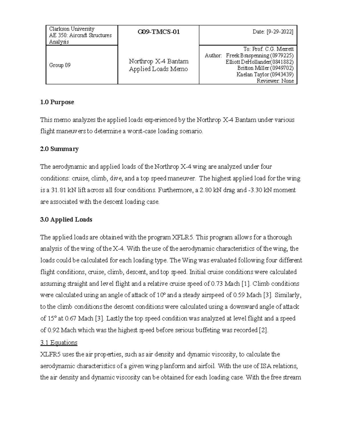 AE350 Applied Loads memo Final - Clarkson University AE 350: Aircraft ...