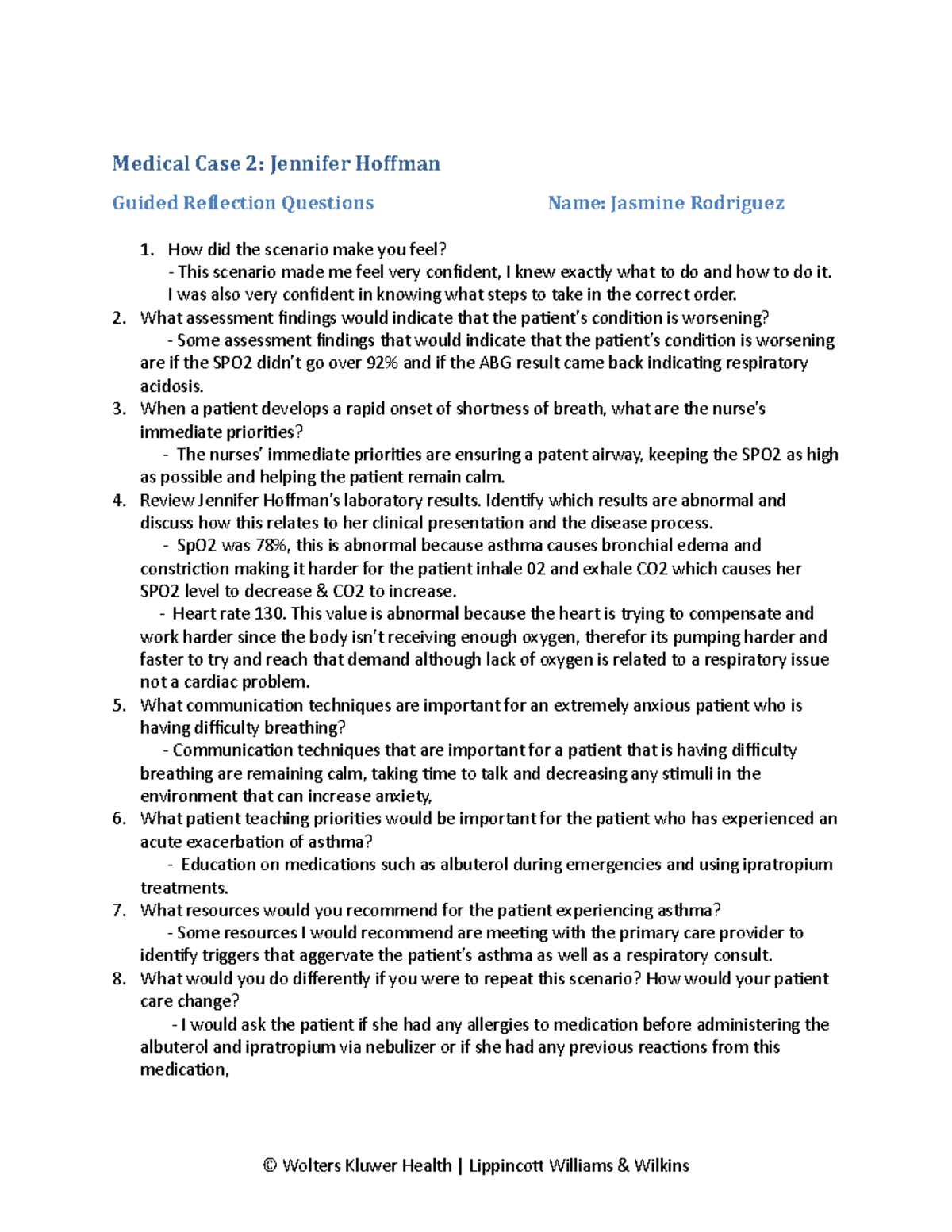 Debrief Jennifer Hudson - Medical Case 2: Jennifer Hoffman Guided ...
