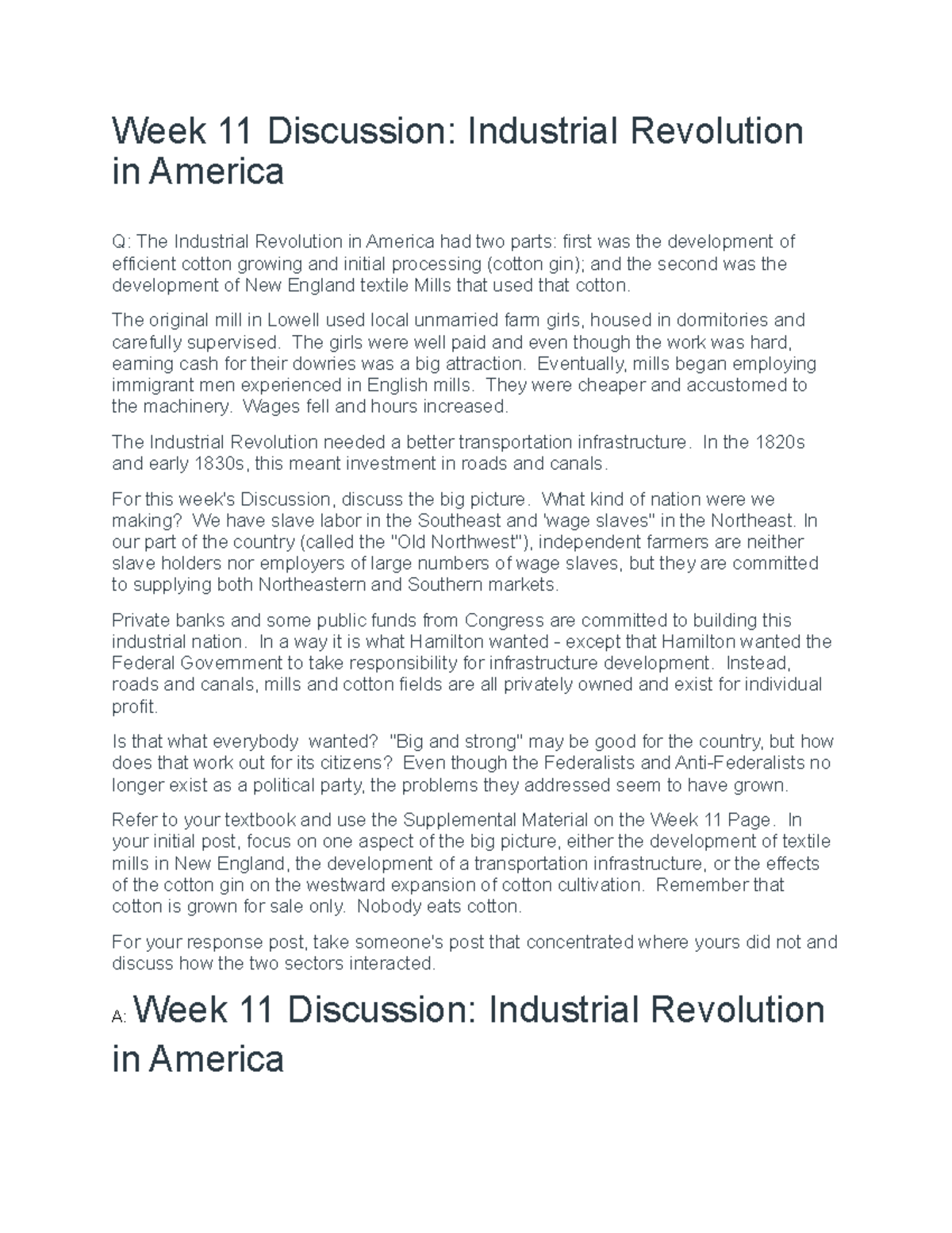 Week 11 Discussion Industrial Revolution in America - The original mill ...