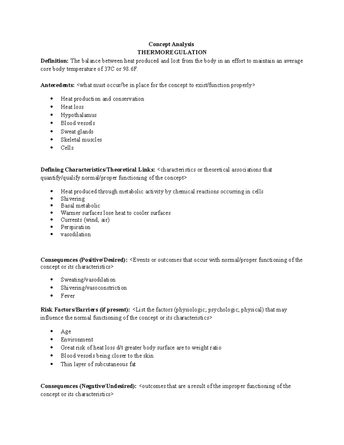 Concept Analysis Thermoregulation - Concept Analysis THERMOREGULATION ...