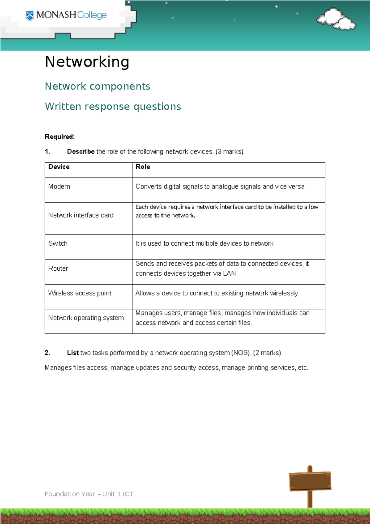 Network components written response questions ff - Networking Network ...