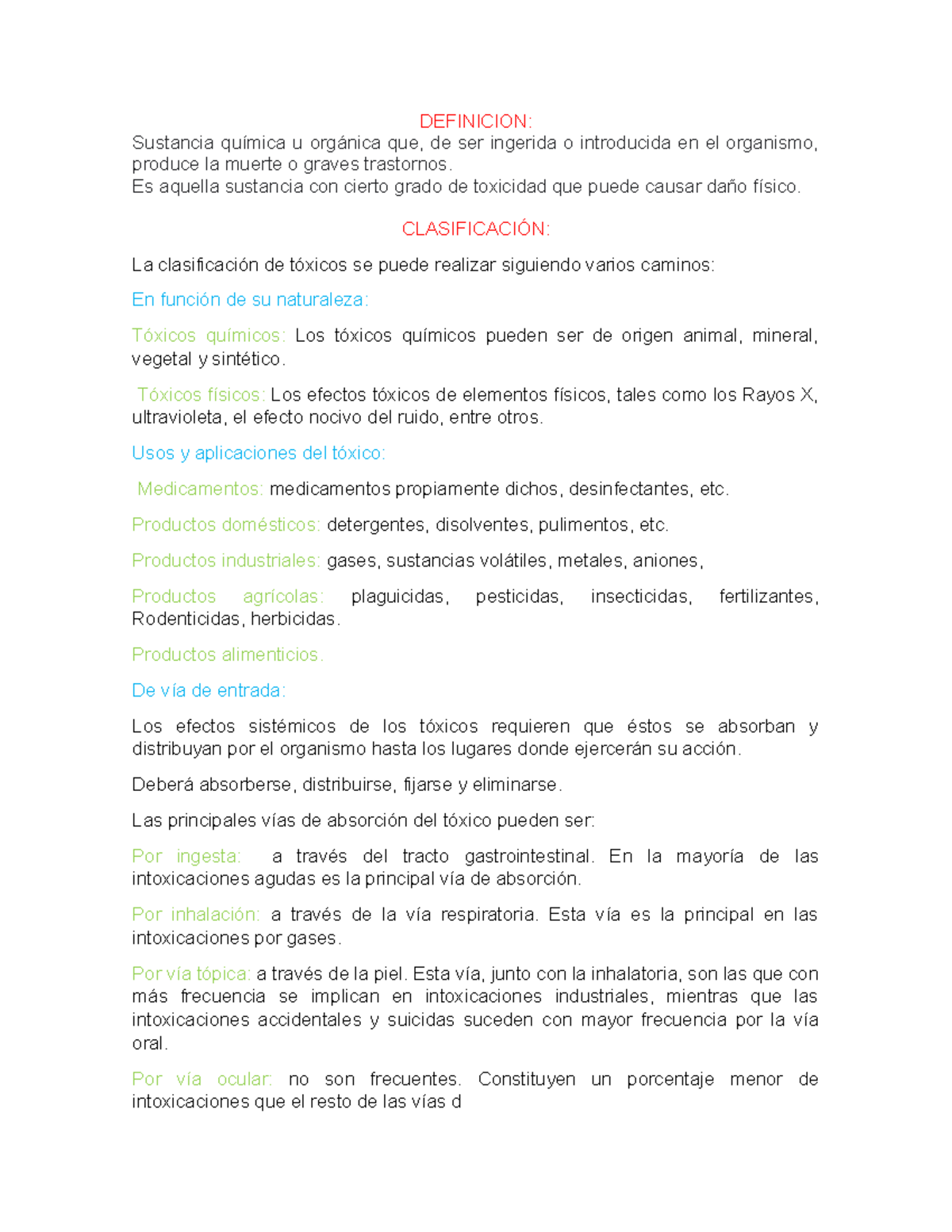 Definicion Y Clasificacion DE Venenos - DEFINICION: Sustancia química u ...