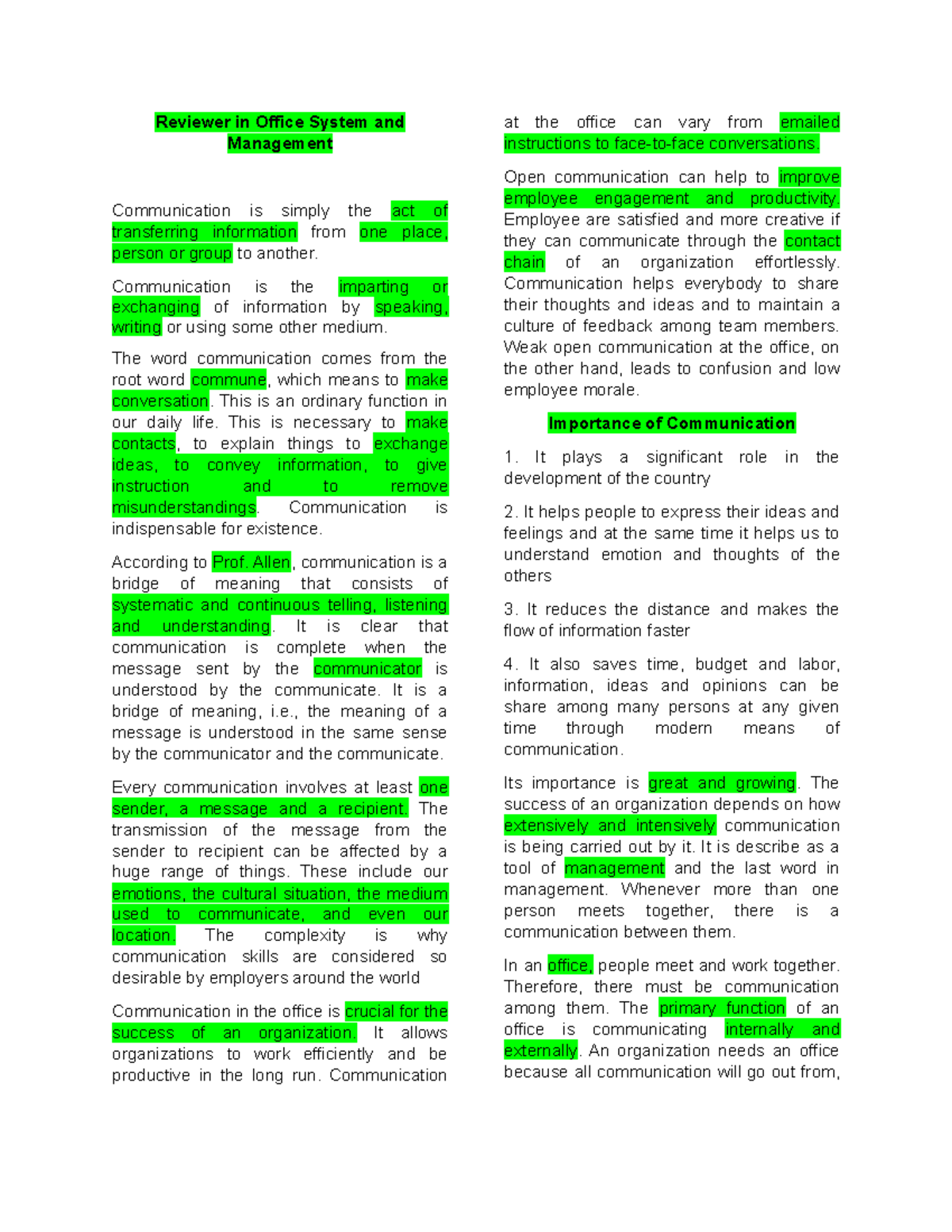 Reviewer in Office System and Management Finals - Reviewer in Office ...