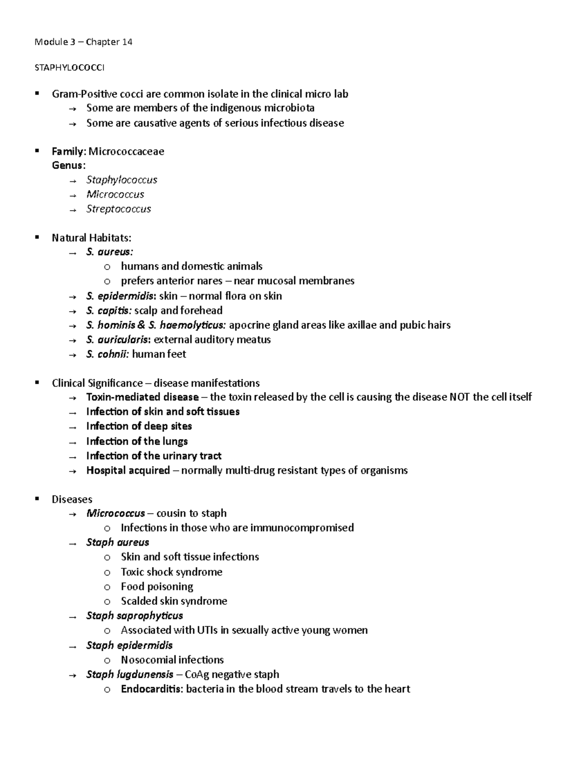 Micro - Module 3 chapter 14 - Module 3 – Chapter 14 STAPHYLOCOCCI Gram ...