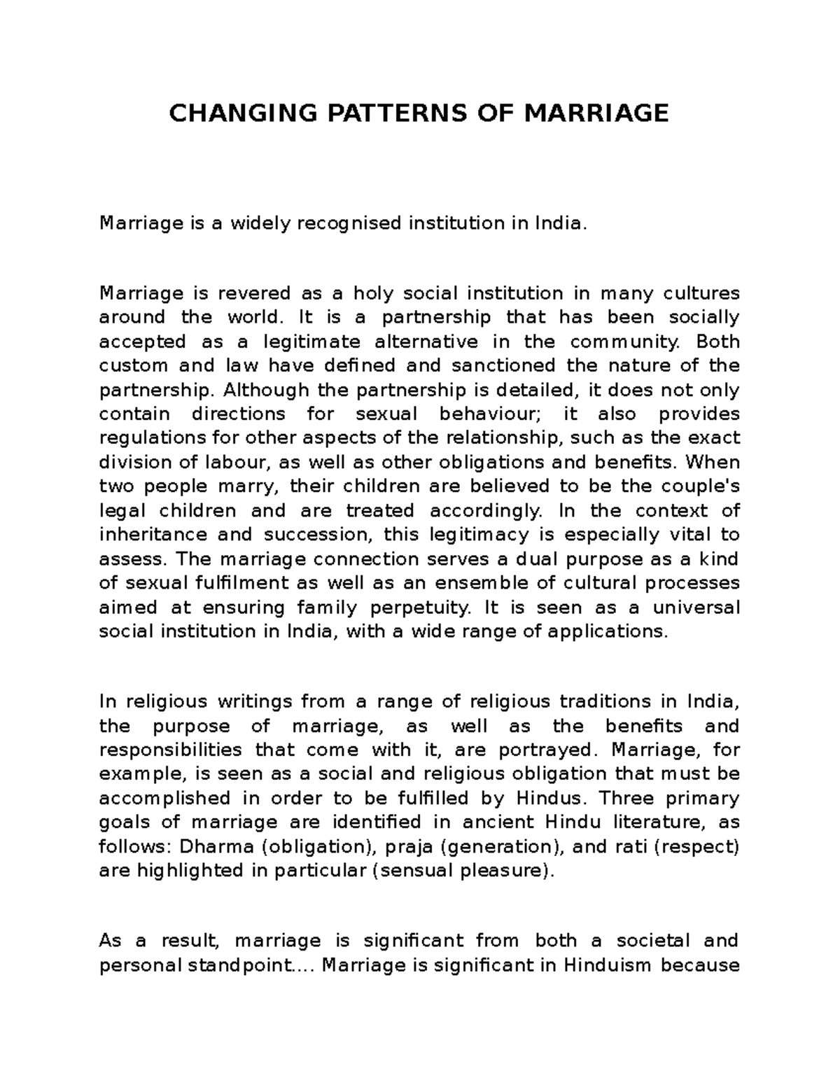 Changing Patterns OF Marriage - CHANGING PATTERNS OF MARRIAGE Marriage ...