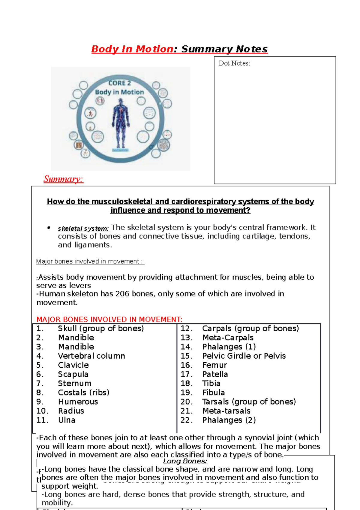 Body In Motion- Summary Notes (semi completed) - Body In Motion ...