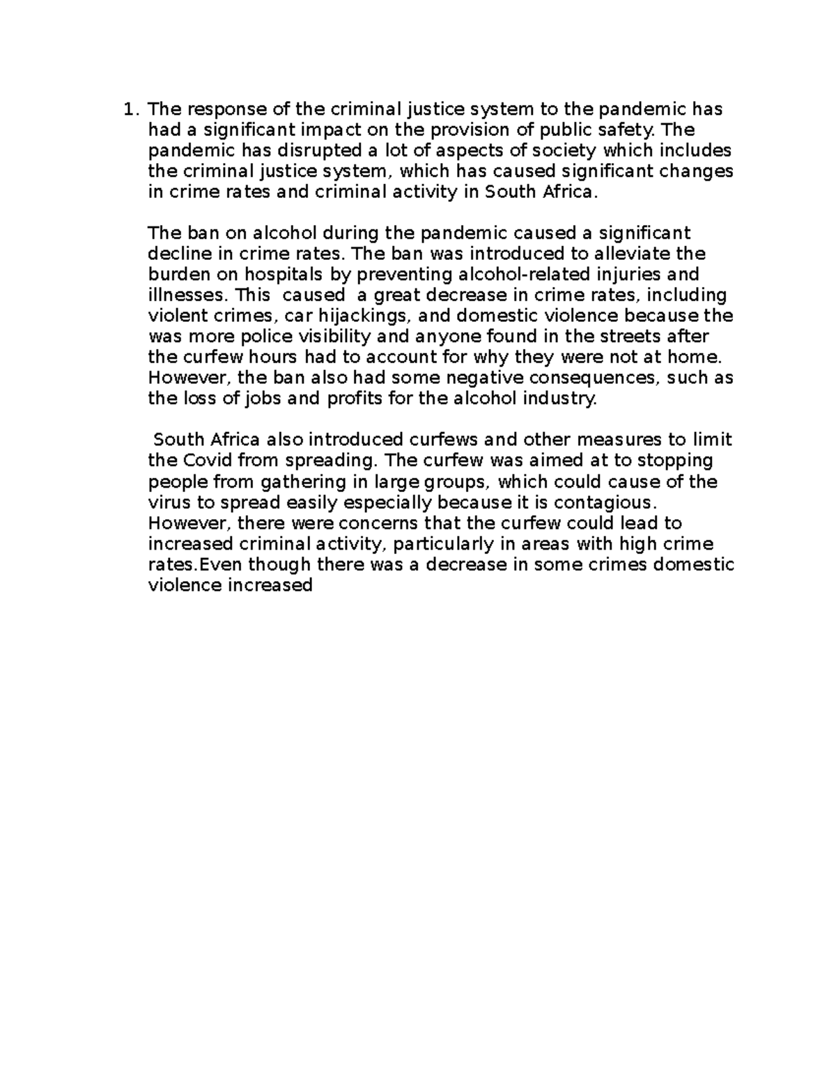 SJD Assignment - Brief Notes - The response of the criminal justice ...