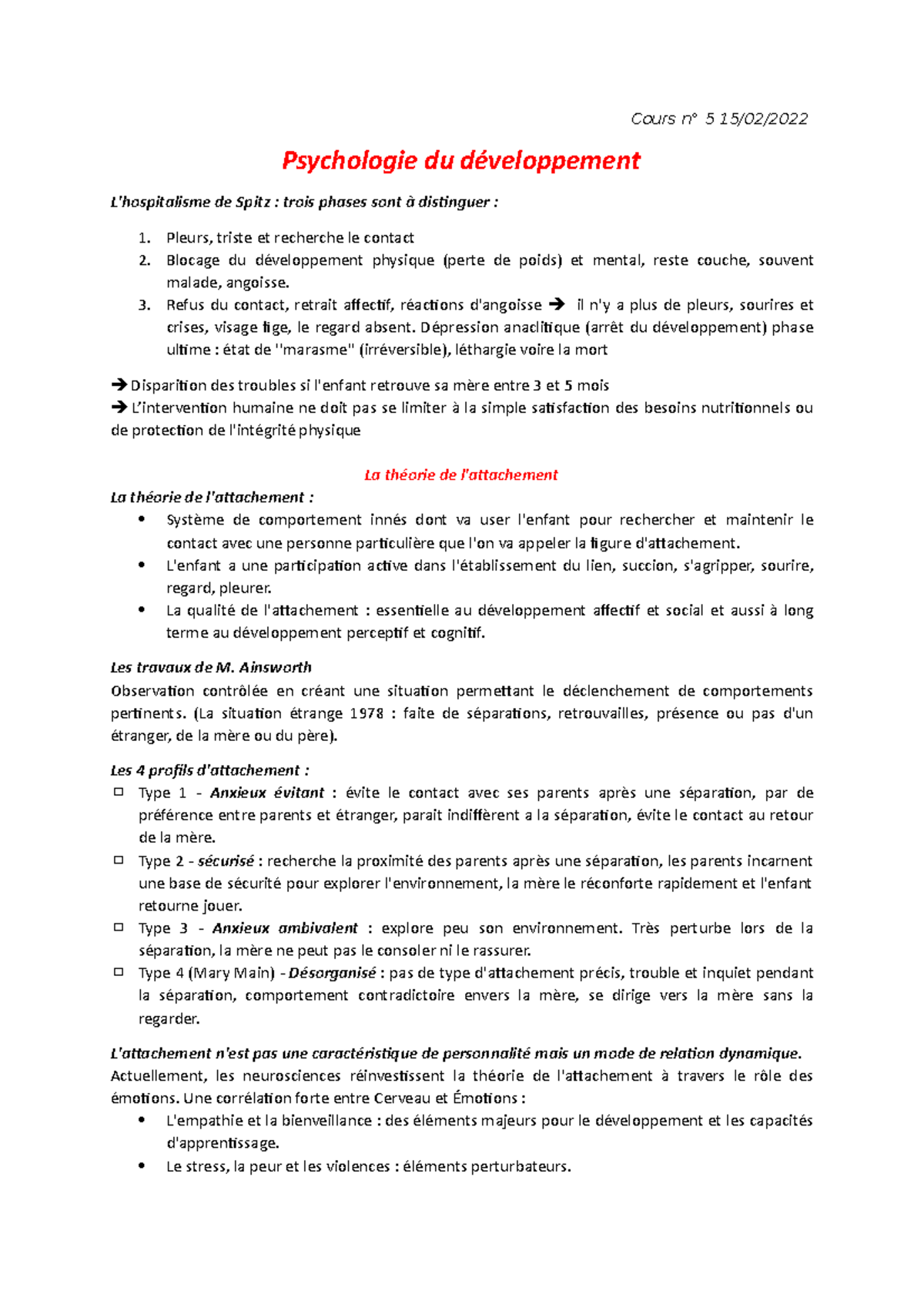 CM. développement cours n°5 - Cours n° 5 15/02/ Psychologie du ...