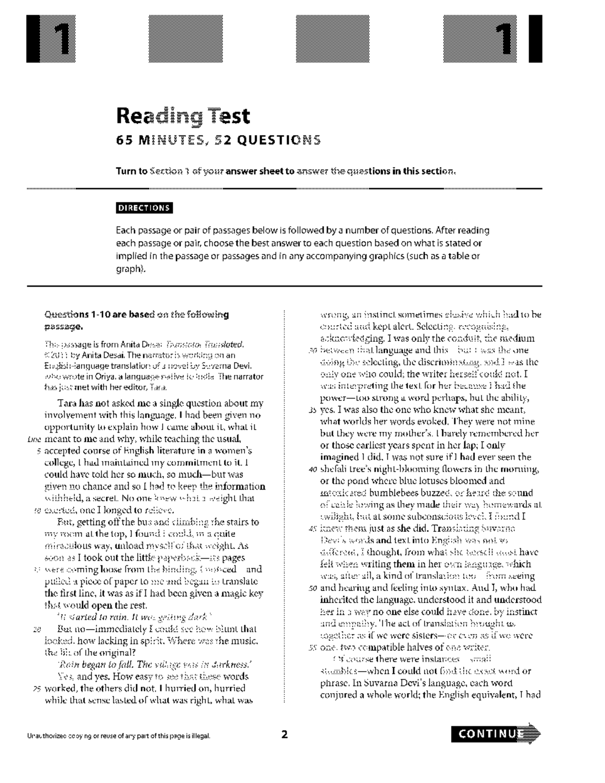 Test 2021-09-11 - practice test #4 - 1 Reading Test 65 MINUTES, 52 ...