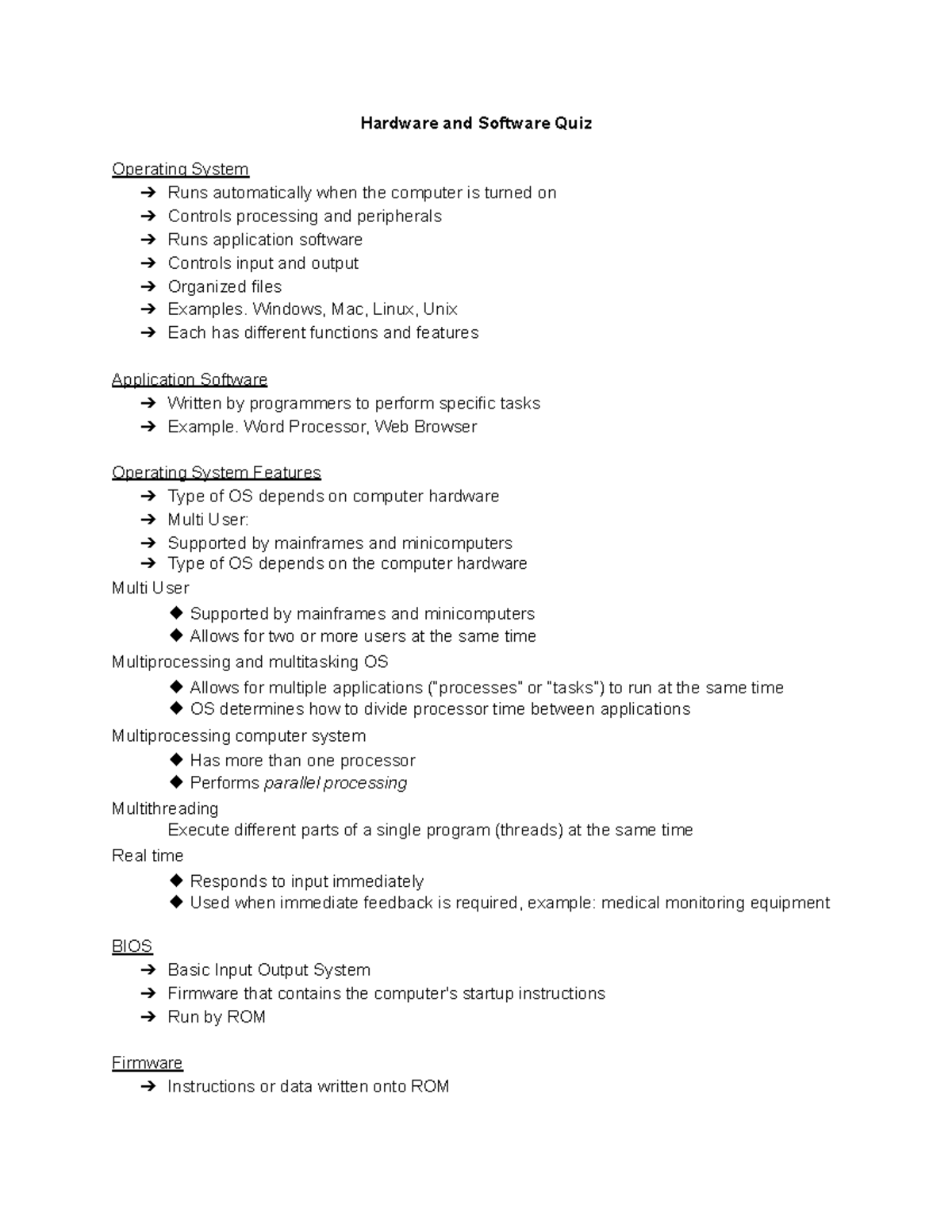 Grade 11 Computer Studies Hardware and Software Quiz Review - Studocu