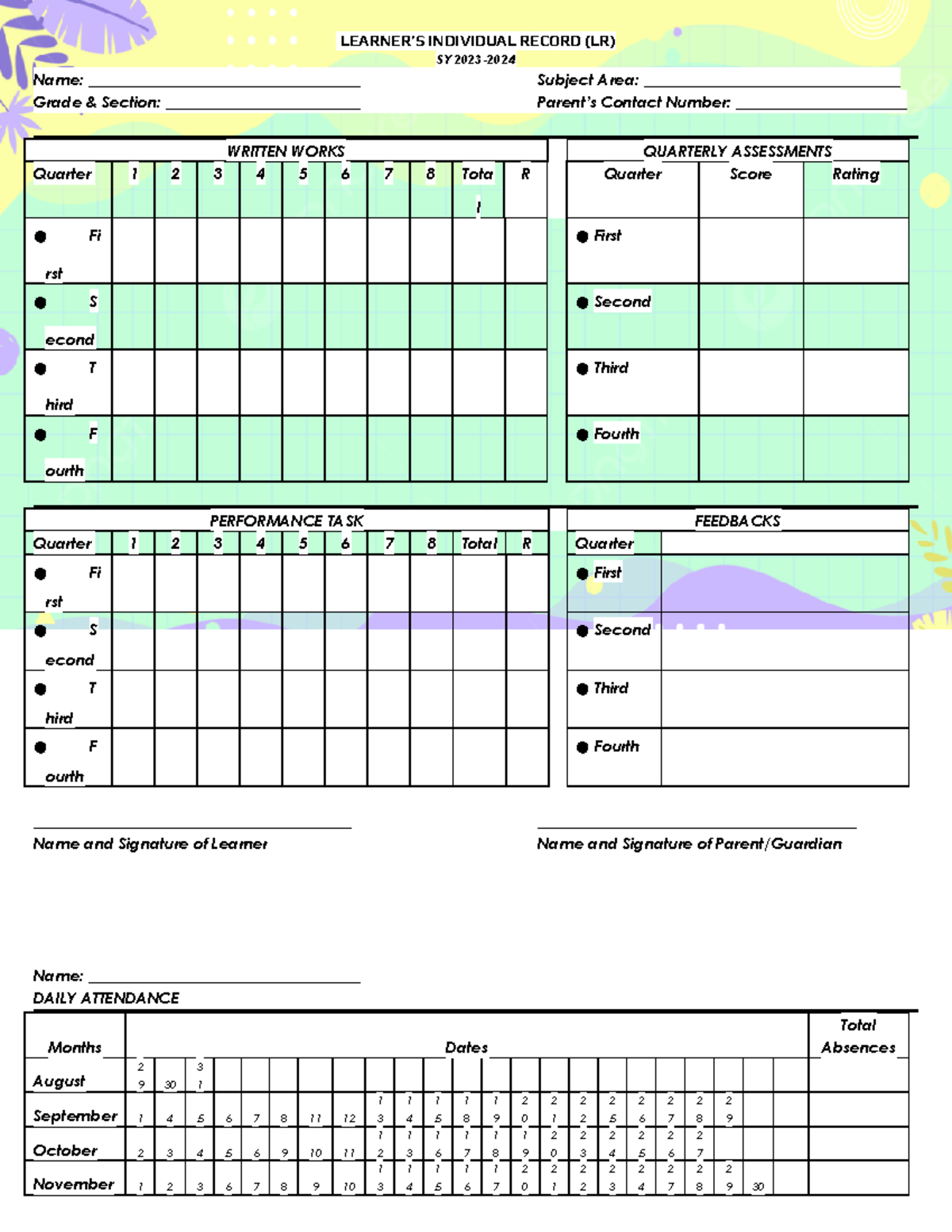 Edited Individual Learner's Record CARD - LEARNER’S INDIVIDUAL RECORD ...