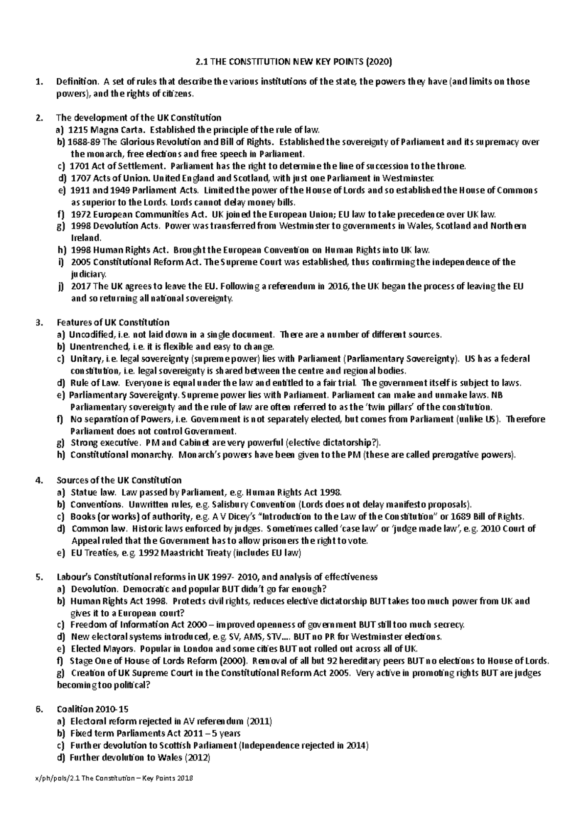 2.1 The Constitution - New Key Points (2020) - 2 THE CONSTITUTION NEW ...