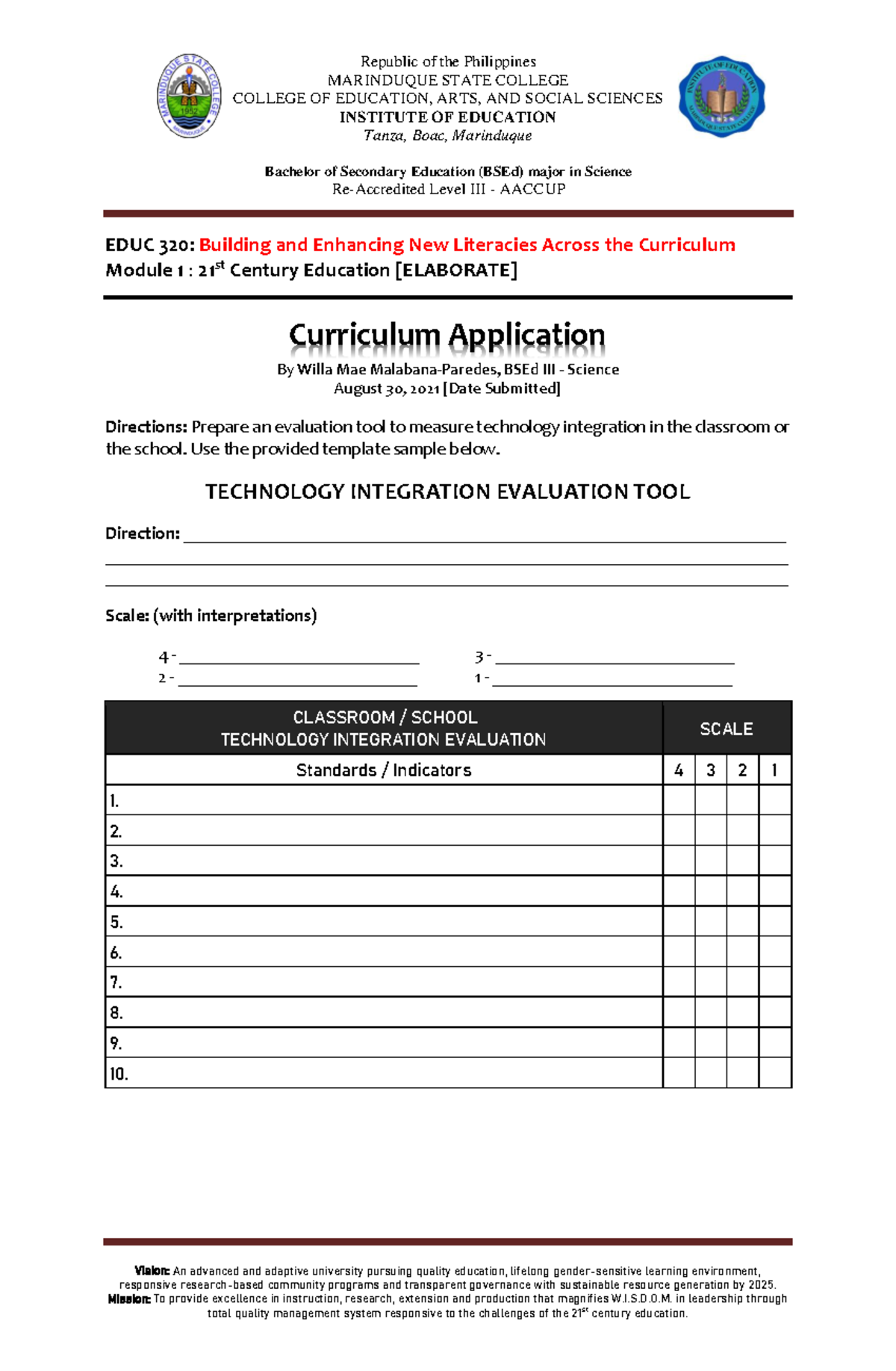 M1 Elaborate - Curriculum Application First Semester AY 2022 - 2023 [BSEd Science] - Republic of ...